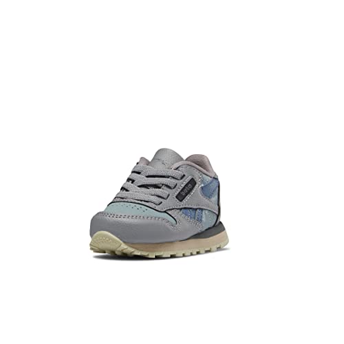 Reebok Boy's Classic Leather Sneaker, Jurassic World/Grey/Teal Fog/Brave Blue, 3.5 Big Kid