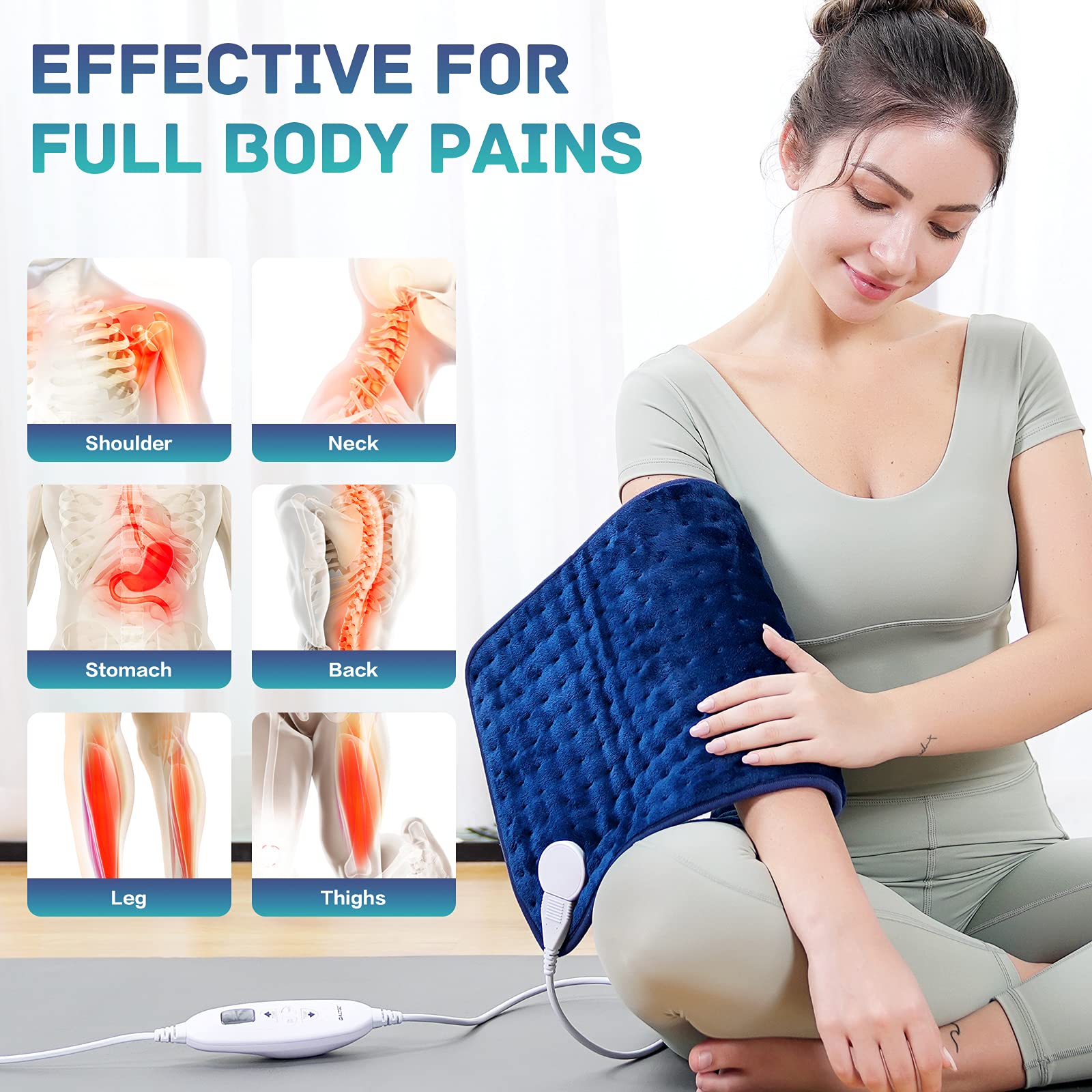 QALTGC Heating Pad, 2024 Upgraded Dual Mode Controller, Comfortable Soft for Cramps/Pain Relief, Machine Washable（12"x 24" Dark Blue）