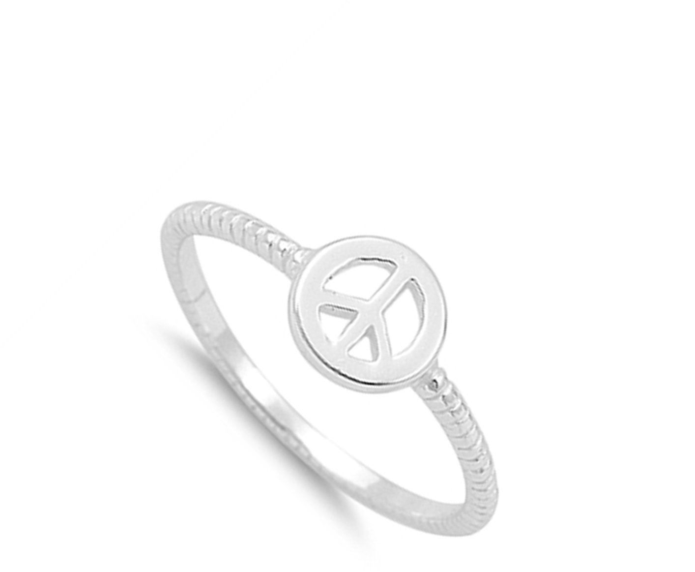 Peace Sign Love Joy Ring New .925 Sterling Silver Rope Bali Band Size 9
