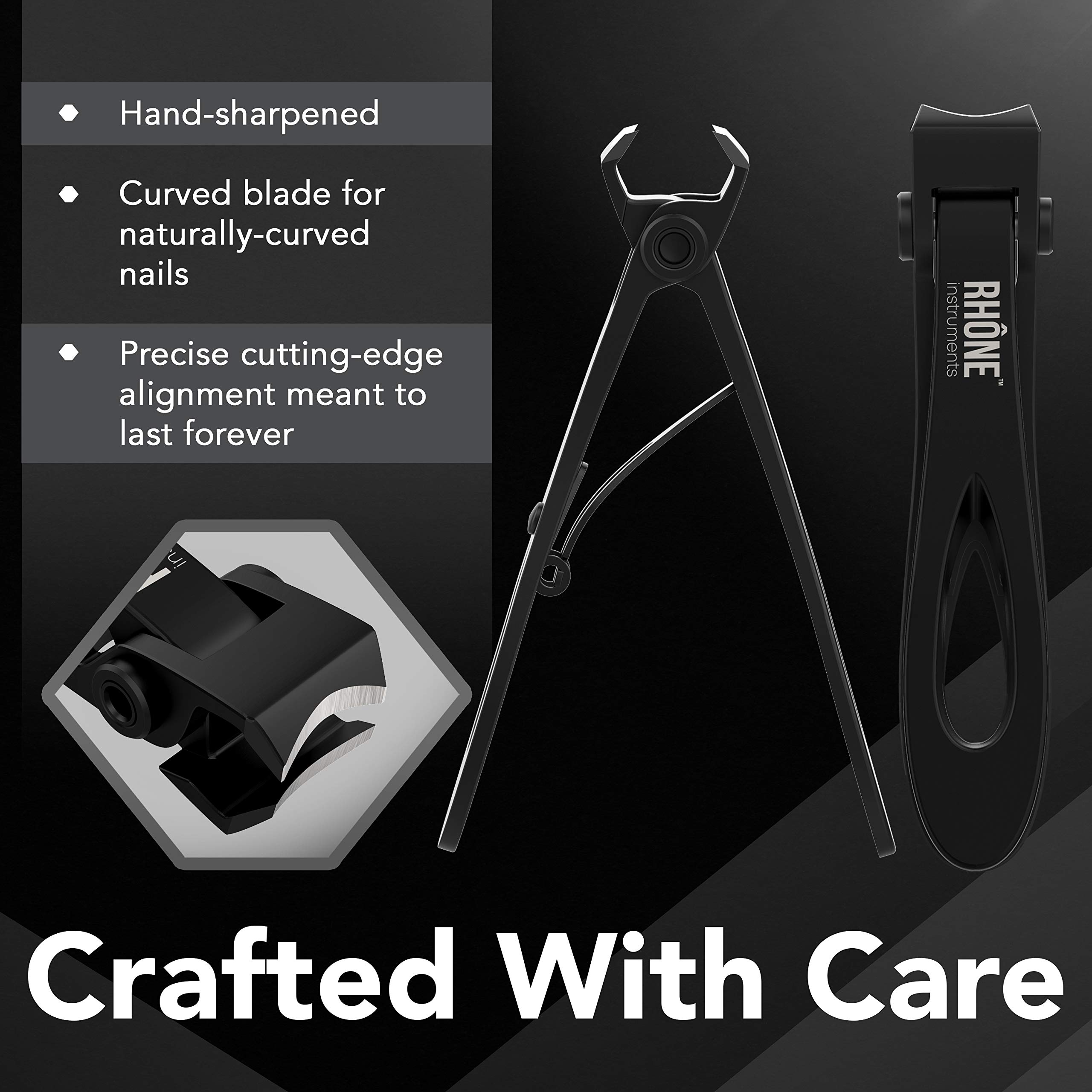 Rhône Instruments Nail Clippers - 420J2 Surgical Grade Japanese Steel, Extra Wide Jaw, Cuts Thick Nails, Professional Sharp Curved Fingernail and Toenail Clipper for Manicure & Pedicure