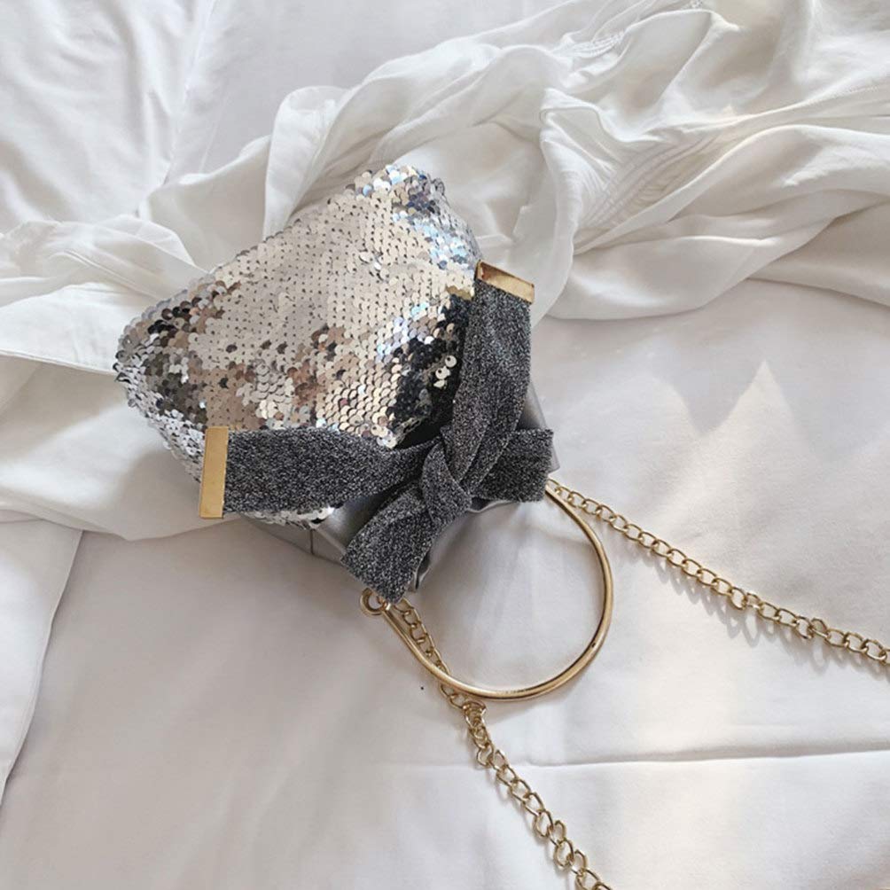 TENDYCOCO Crossbody Bag Top Handle Flip Sequin Clutch Glitter Drawstring Bucket Bag Bow Tie Knot Shiny for Women Ladies