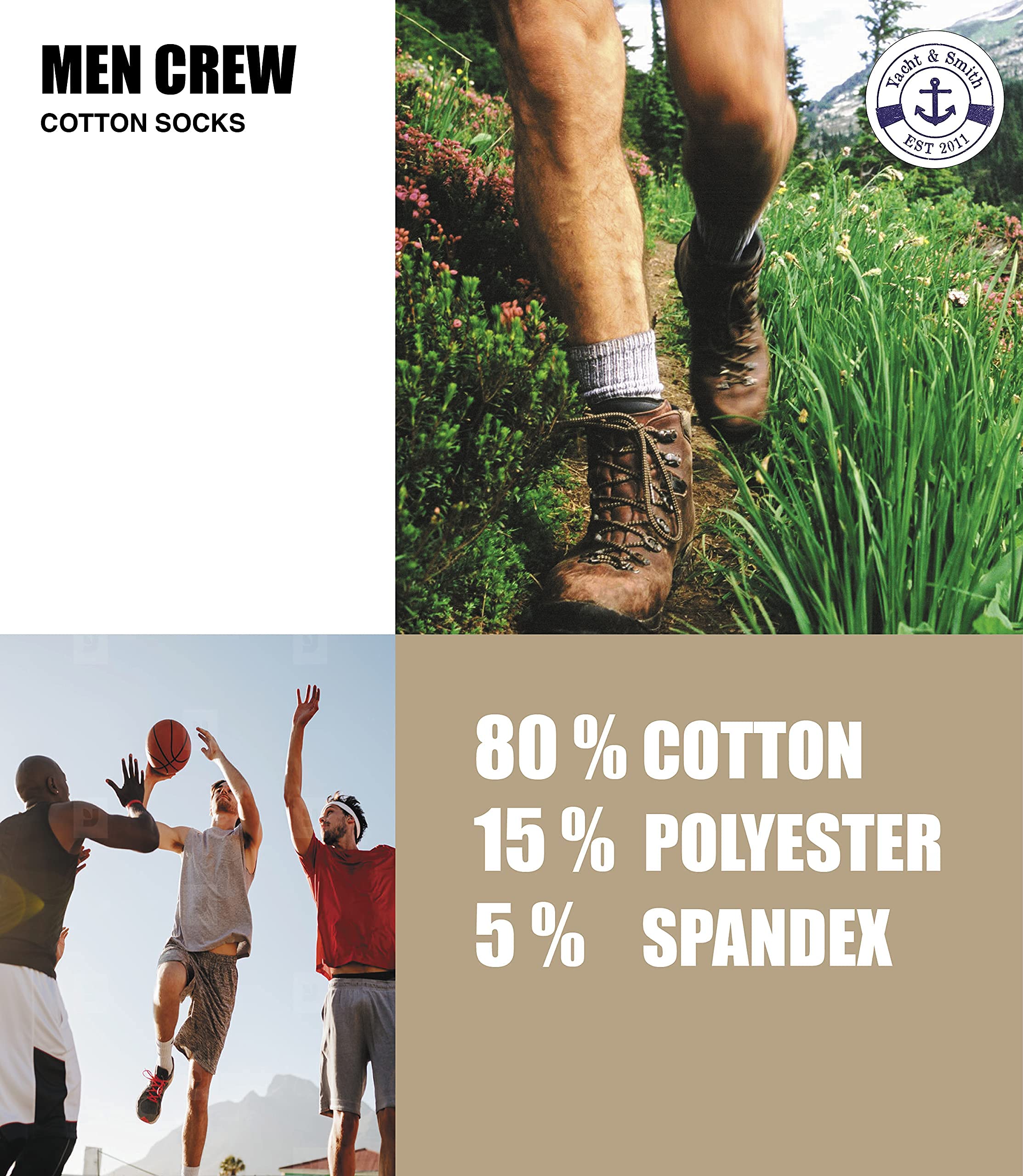 SOCKS'NBULK 60 Pairs Wholesale Bulk Sport Cotton Mens Crew, Ankle, Tube Socks, Size 10-13 (Mens White Crew Gray Heel Toe)