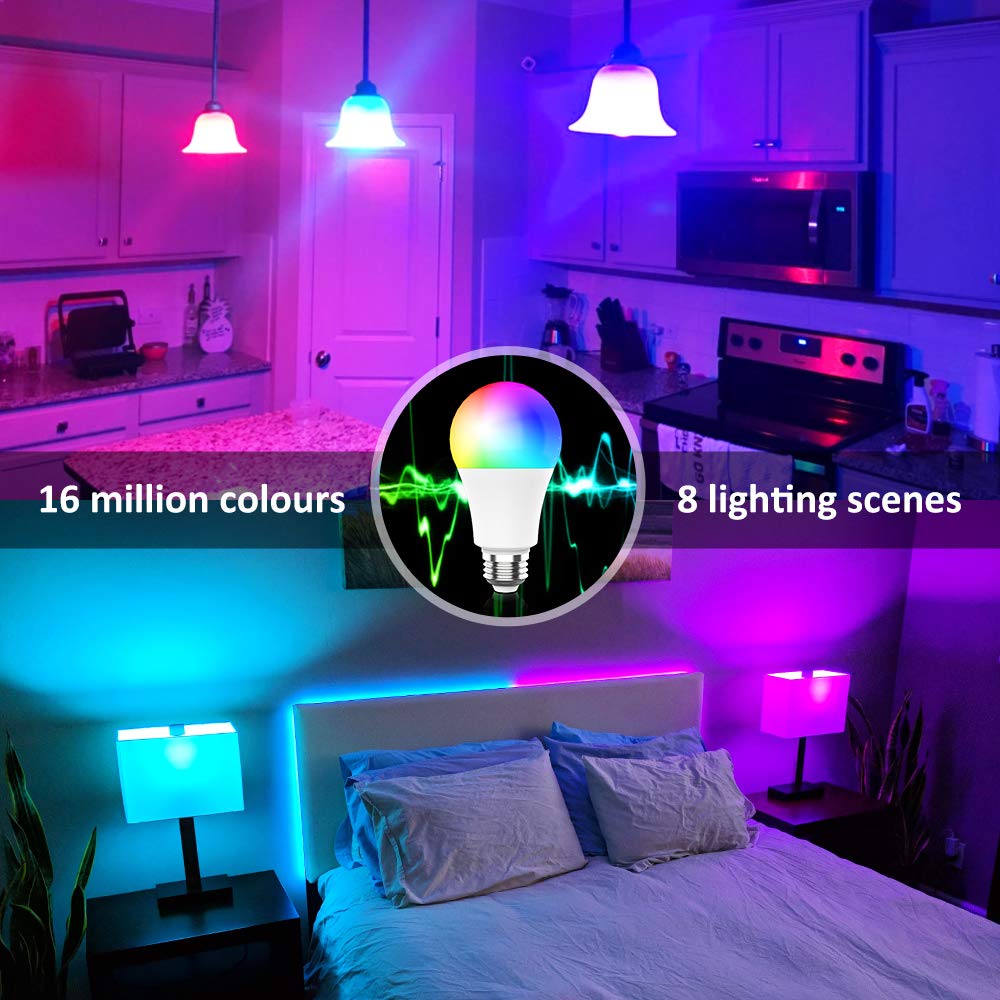 Smart LED Light Bulb, Alexa Light Bulb Color Changing, Soft White (2700K), Multicolored Bulb RGBW A19 9W, E26 Bulb No Hub Required,Compatible with Alexa Google Home, 2 Pack