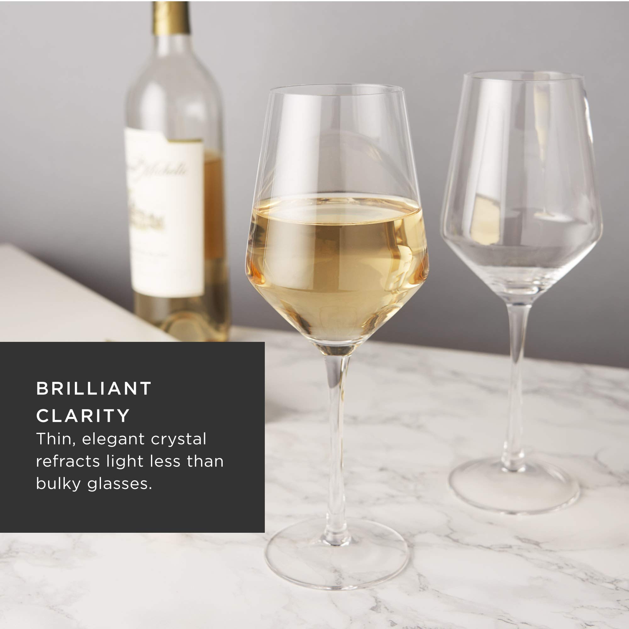 Viski Raye Angled Crystal Chardonnay Wine Glasses Set of 2, No-Lead Premium Crystal Clear Glass, Modern Stemmed, Flat Bottom White Wine Gift Set, 13oz