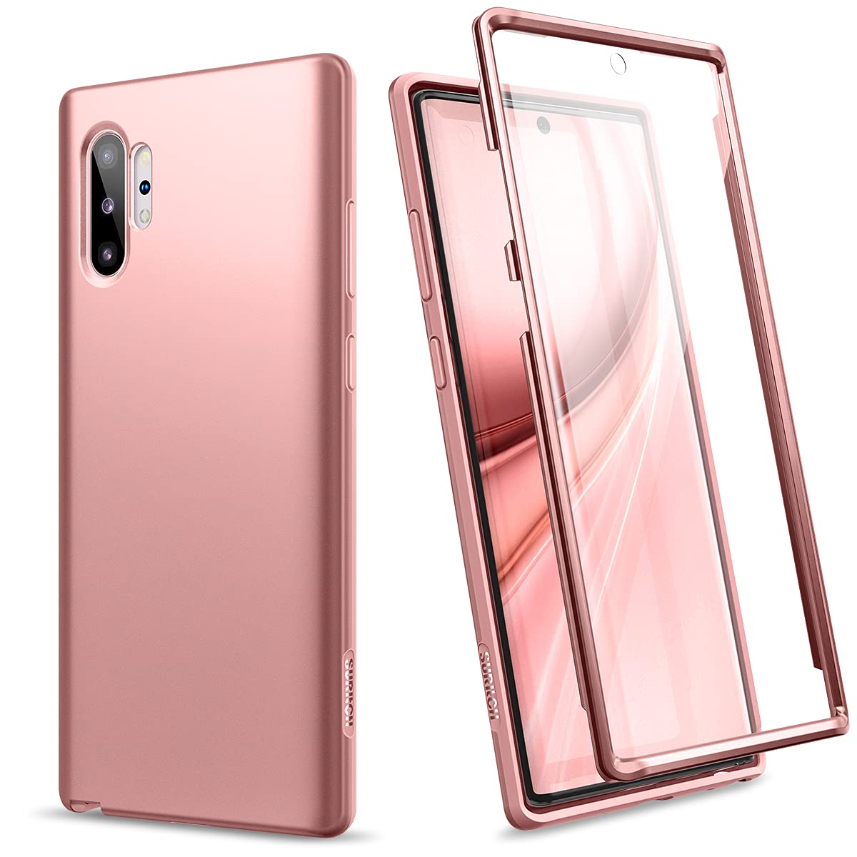 SURITCH Phone Case for Galaxy Note 10 Plus/Note 10+, Front Cover with Built-in Screen Protector Shockproof Full Body Protection Slim Soft TPU Hybrid Bumper Protective Cover for Men Women - Rose Gold