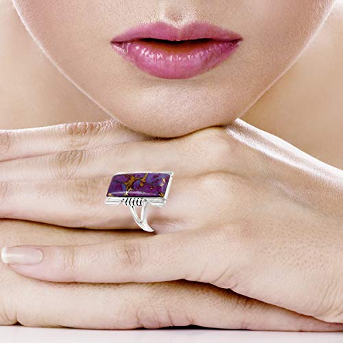 Turquoise Ring Sterling Silver 925 Genuine Gemstones Size 6 to 11 (Purple Turquoise, 10)