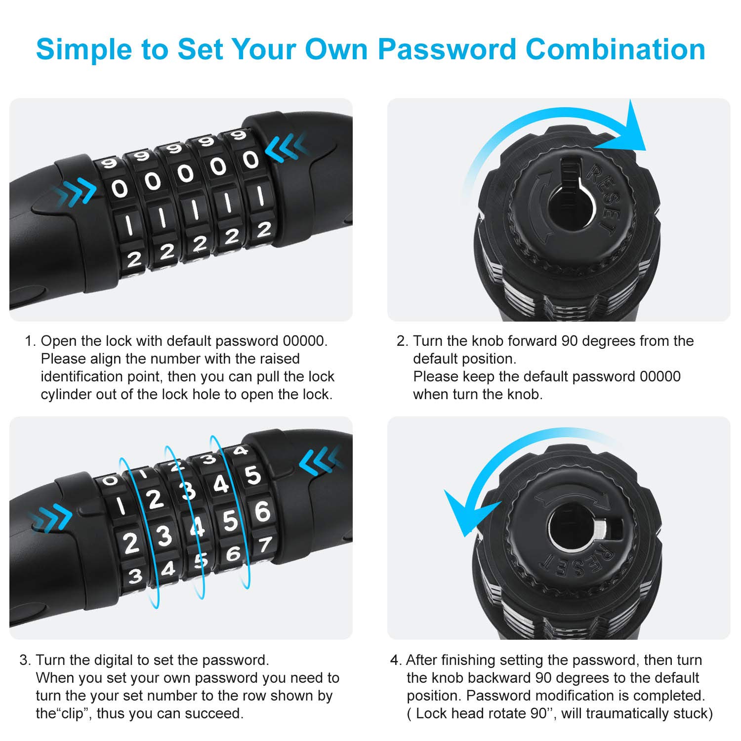 VLTAWA Bike Lock with Mounting Bracket, 4 ft Bike Lock Cable, 1/2 in Diameter High Security Bicycle Lock, 5 Digit Resettable Bike Locks with Combinations (Lightweight, 1.2mx12mm) (Black)