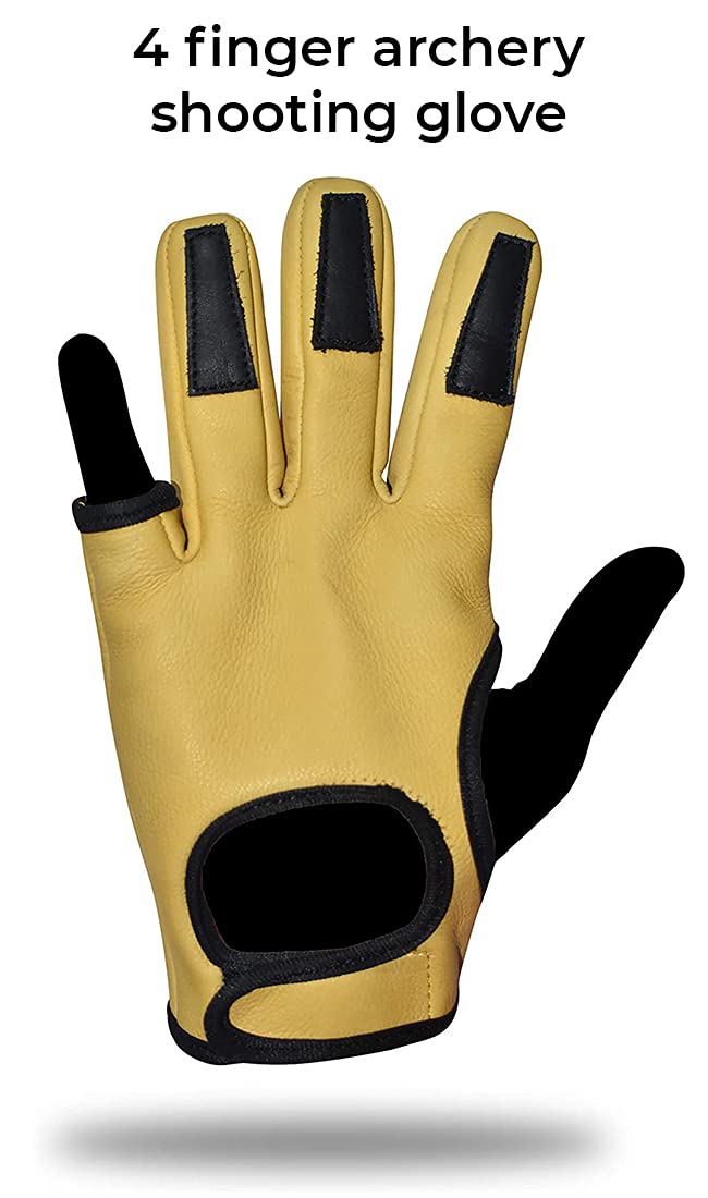 UNIVERSE ARCHERY Leather Archery Glove | Handmade Shooting Hunting Three & Half Finger Gloves | Recurve Bow Archery Cow Hide Leather Gloves | Excellent Fitting