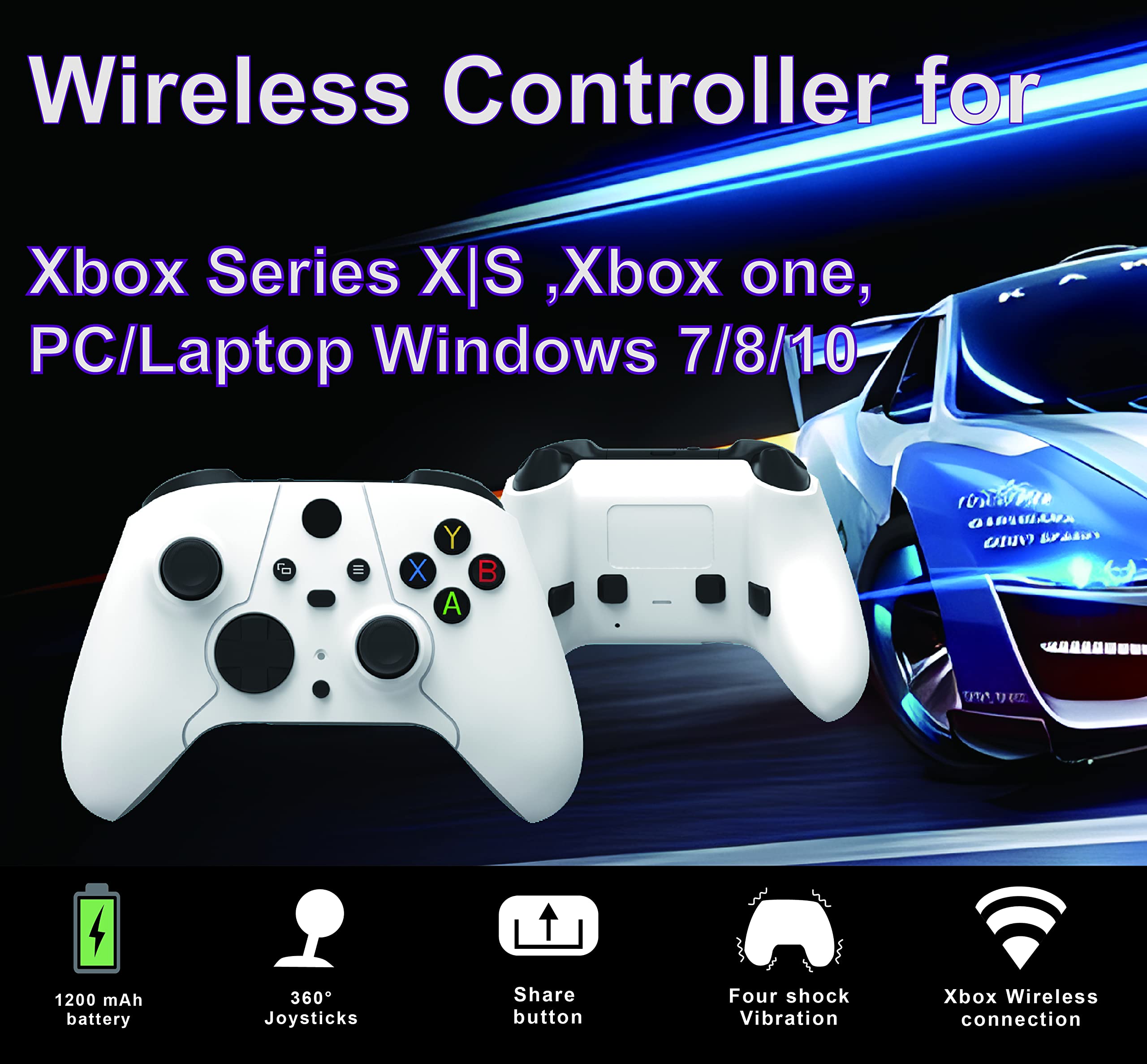 VISIONHMD Elite Wireless Controller for Xbox Series X|S, With 4 Remappable Buttons, 4 Motor Vibration and 3.5mm Stereo Headset Jack, Compatible with Xbox One and PC/Laptop Windows10-White
