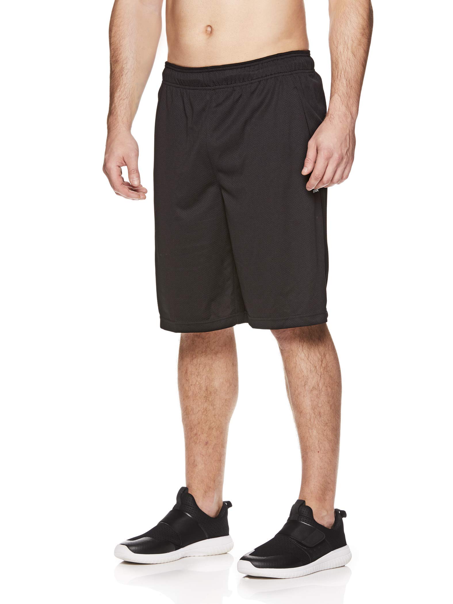 Reebok Men's Mesh Basketball Gym & Running Shorts w/Elastic Drawstring Waistband & Pockets - Open Shot Black, Large