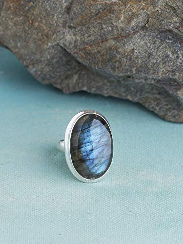 YoTreasure 16x24 MM Labradorite Solid 925 Sterling Silver Statement Ring