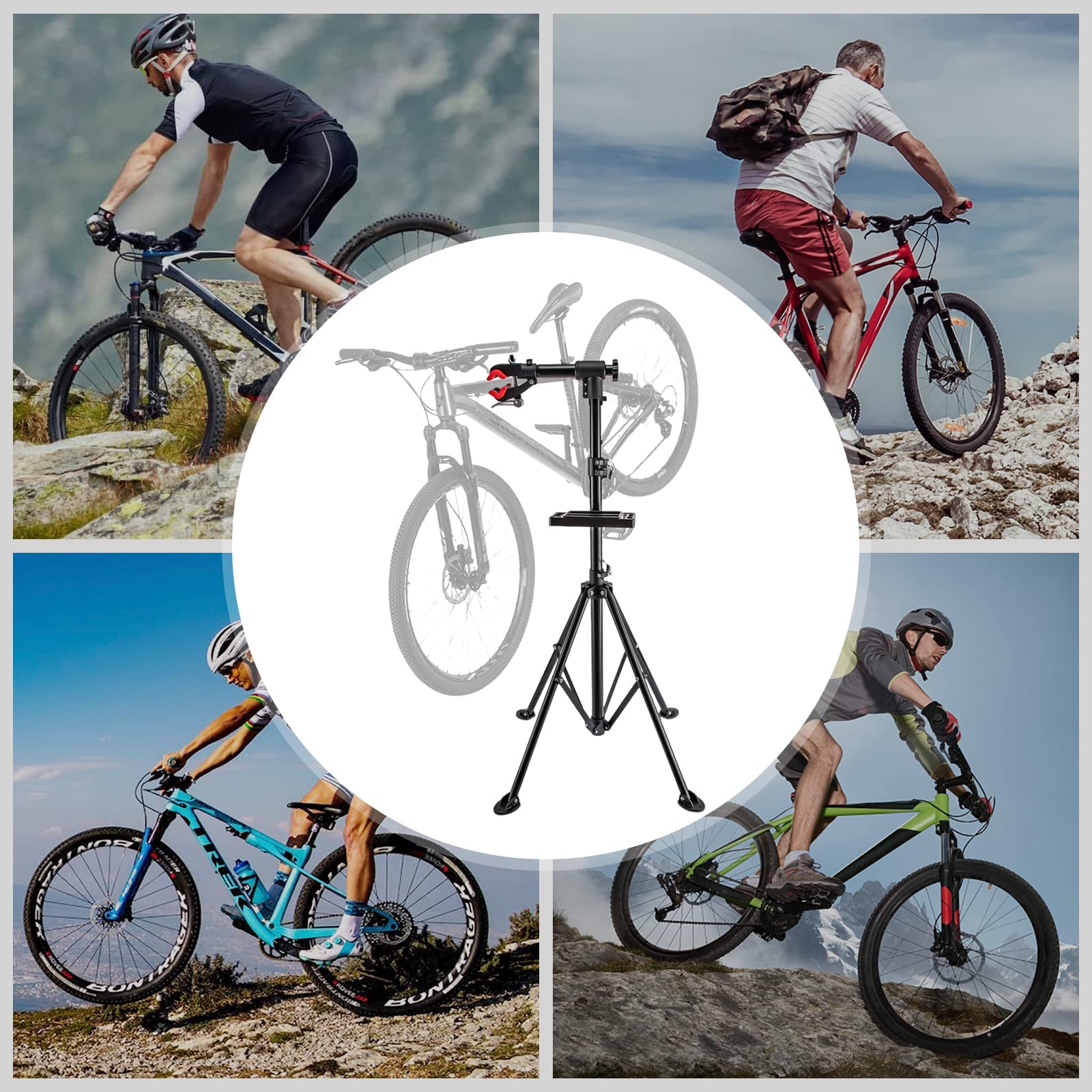 RIAHNEAH Bikehand Bike Repair Stand,Bicycle Mounting Bracket Lifting Frame Mechanics Workstand, Portable Foldable and Adjustable Height Mountain MTB Road Bikes Maintenance Platform