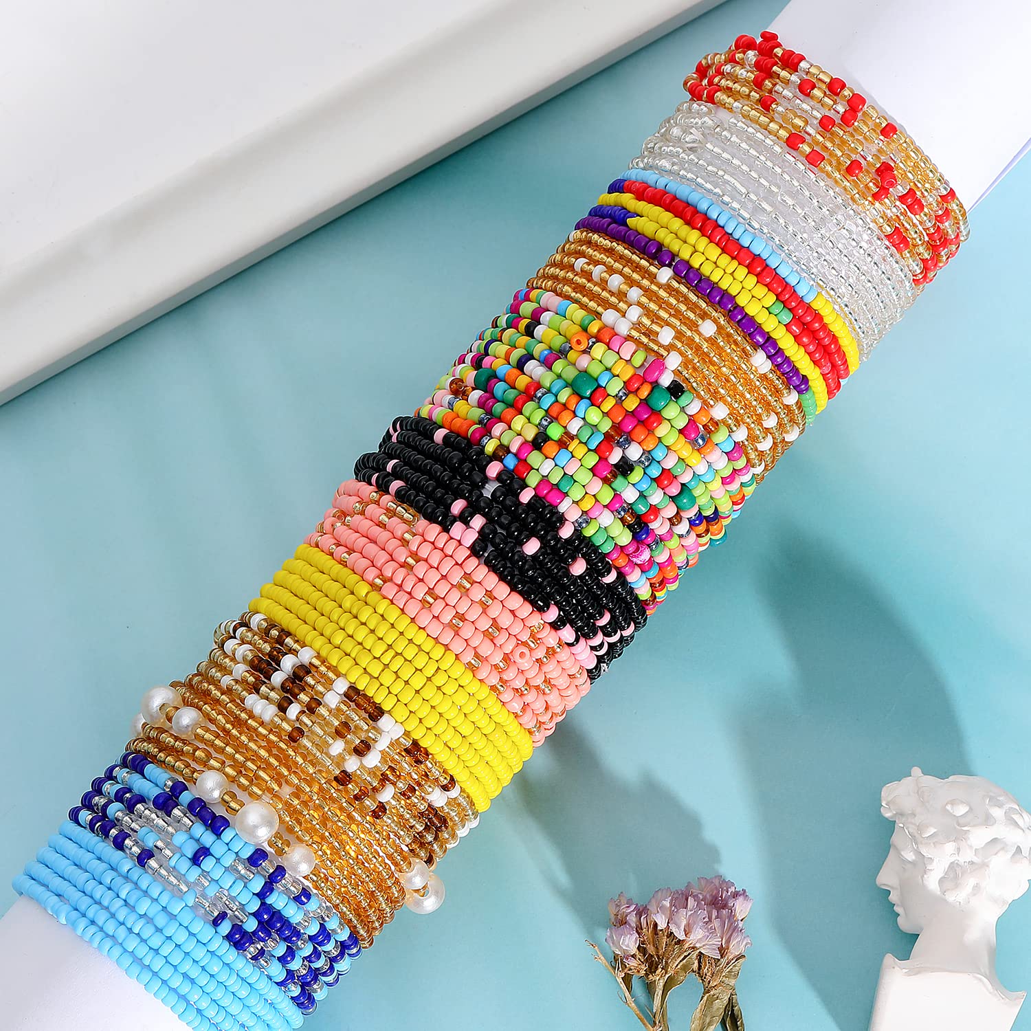 ZNBOH 32 PCS Waist Bead Chains for Women Colorful Summer Body Chains Belly Beads Bikini Jewelry Chains Bead Waist Chains Set
