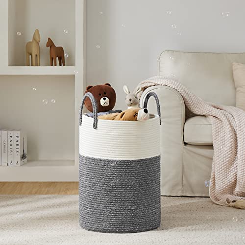 YOUDENOVA Cotton Rope Laundry Hamper Basket, 58L Tall Woven Collapsible Baskets for Blanket Organizing Clothes Hamper for Laundry Room Storage