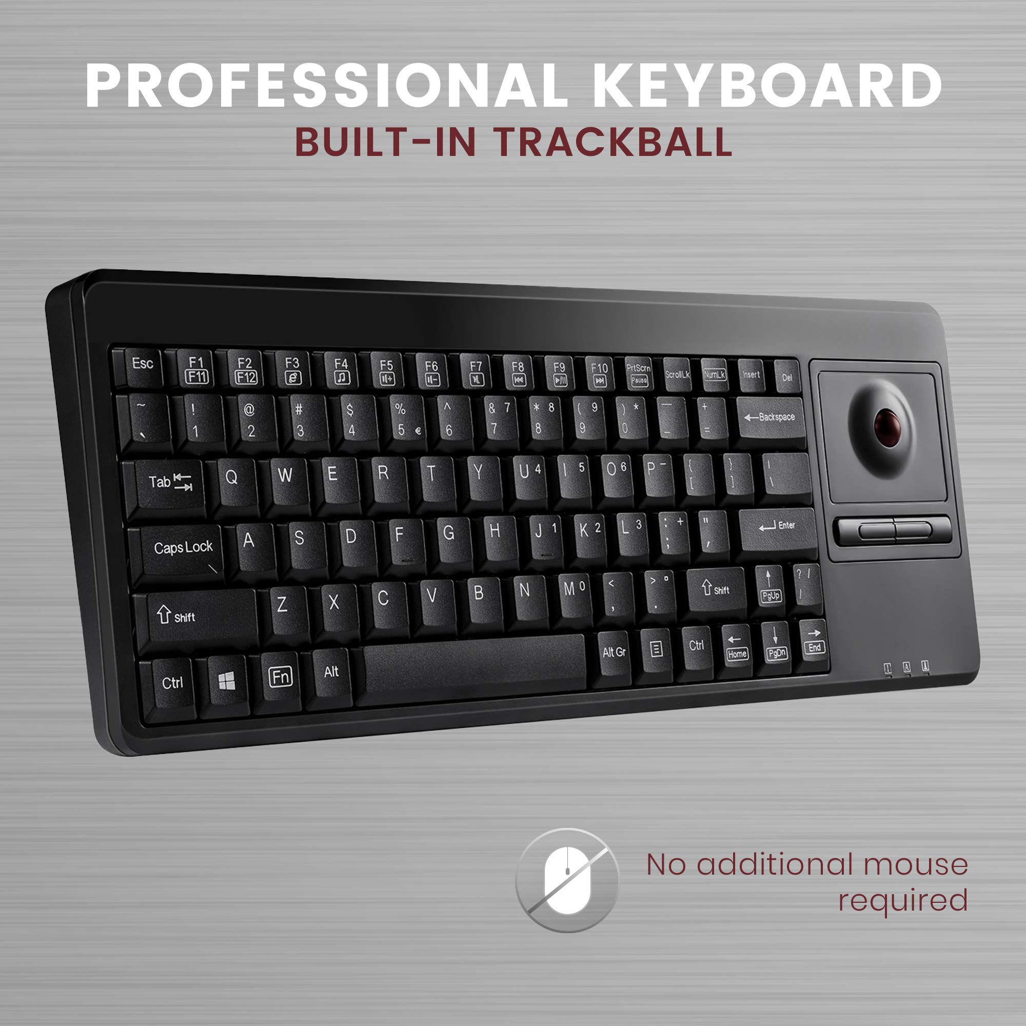 Perixx PERIBOARD-514 Plus Wired PS2 Trackball Keyboard, Built-in Optical 1000 DPI Rollerball Mouse and Embedded Number Keys PS/2 Serial Keyboard, US English Layout, Black (11062)