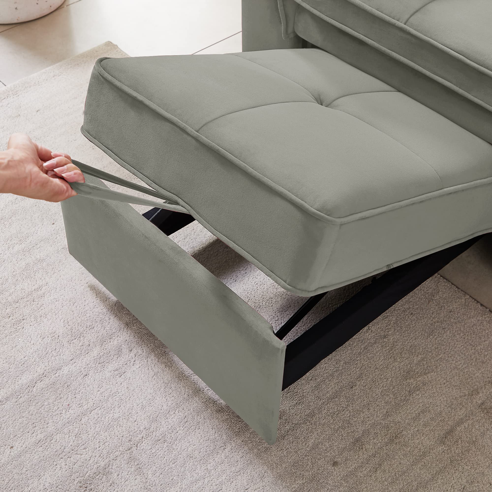 PHOYAL Combination Sofa Bed, Pull-Out Sofa 3 Seater Couch Sofa Upholstered L-Shaped 3-Seat Sleeper Sofa Pull Out Sleeper Pull Out Sofa Bed Couch for Living Room (Grey)