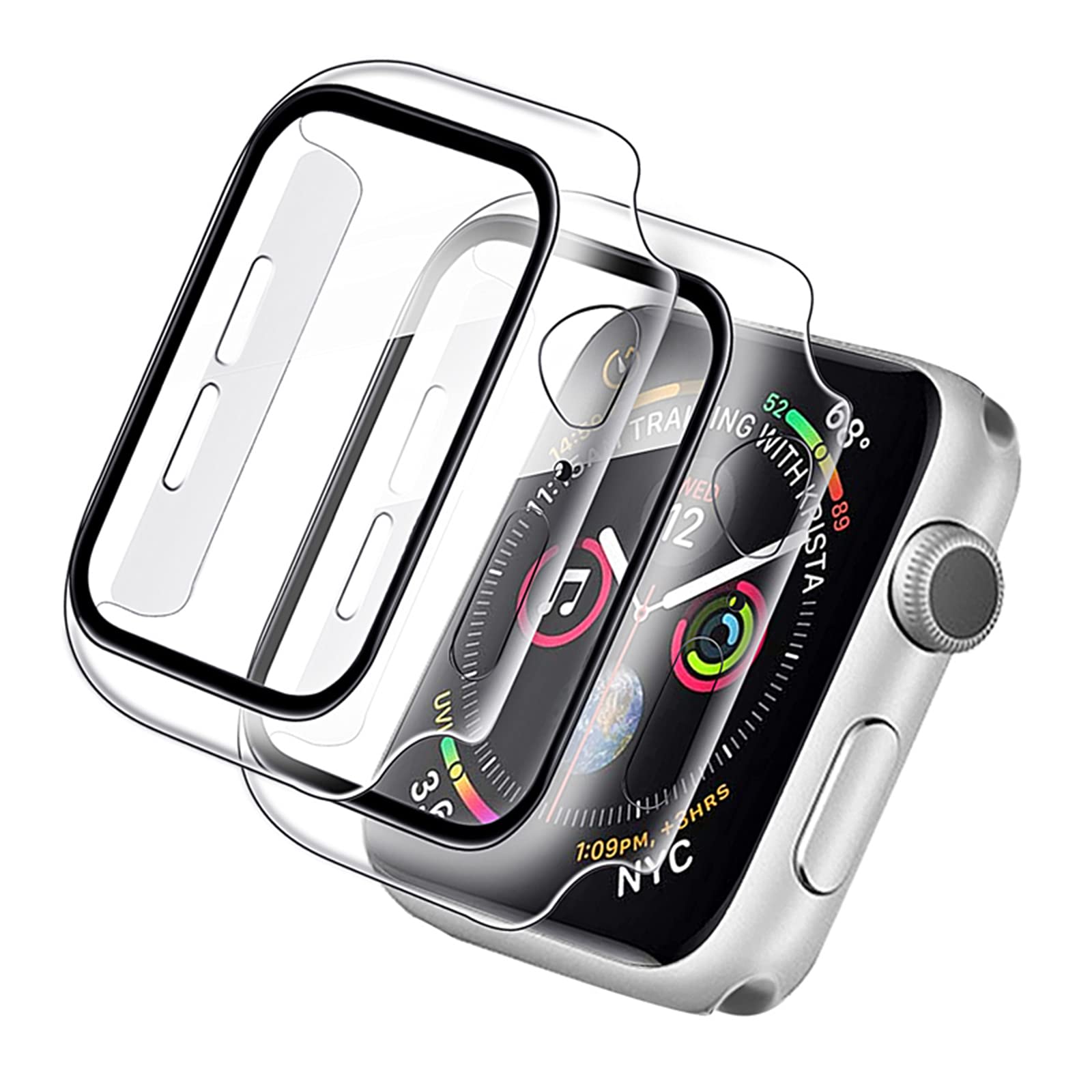 Sobrilli 4 Pack Case Tempered Glass Screen Protector Compatible with iWatch 38mm Series 3/2/1, Hard PC Bumper Case Protective Cover Frame Compatible with iWatch 38mm (Black/Rose Pink/Silver/Clear)