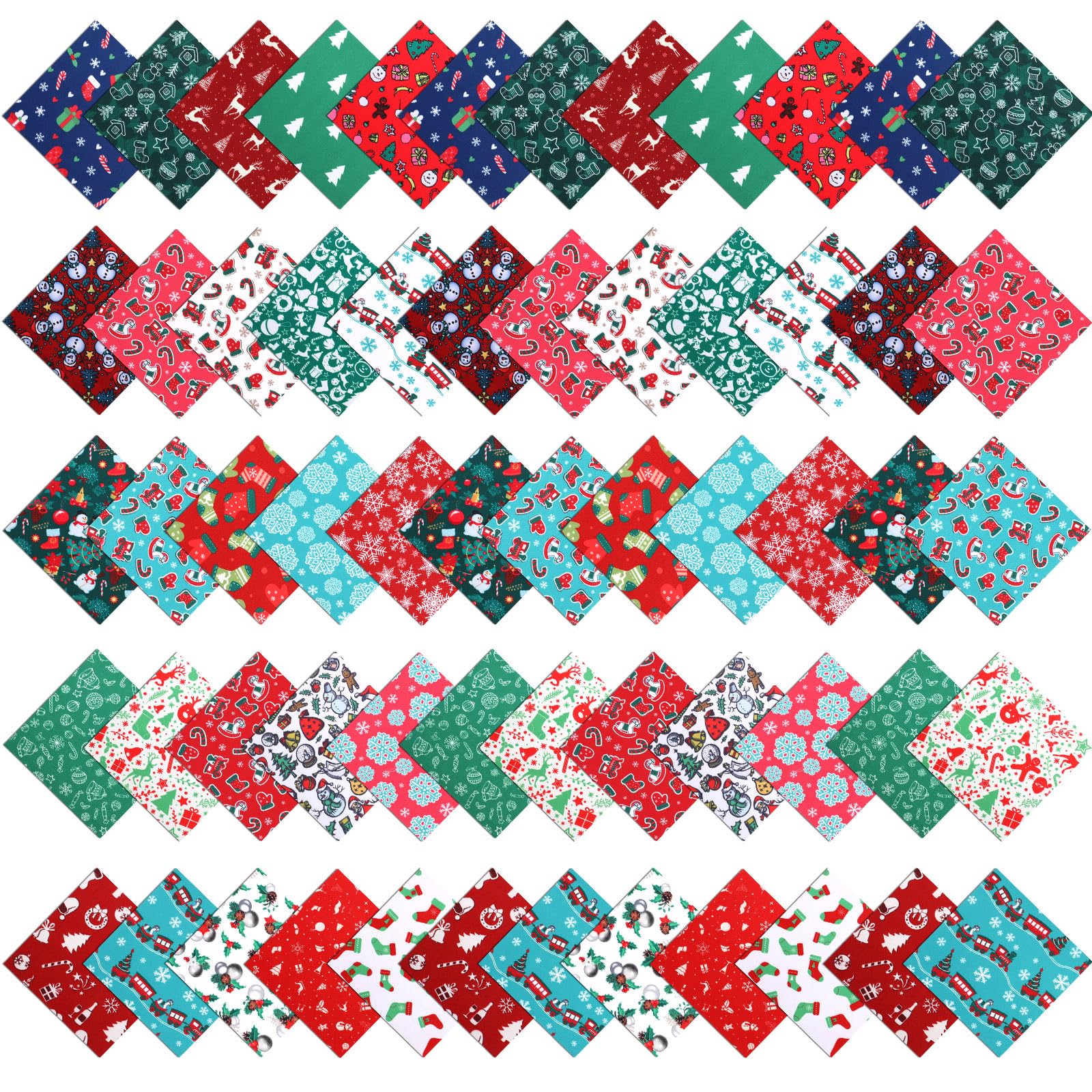 Preboun 100 Pcs 5 x 5 Inches Christmas Fabric Square Quilting Fabric Squares Bundle Sewing 25 Different Christmas Patterns Precut Polyester Patchwork for DIY Christmas Sewing Crafting Supplies
