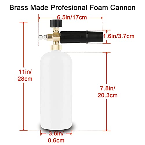 RULER Foam Cannon with 1/4” Quick Connector for Pressure Washer Gun and Wand with 1L Bottle, Professional Grade, Quick Release (Up To 3200 PSI )