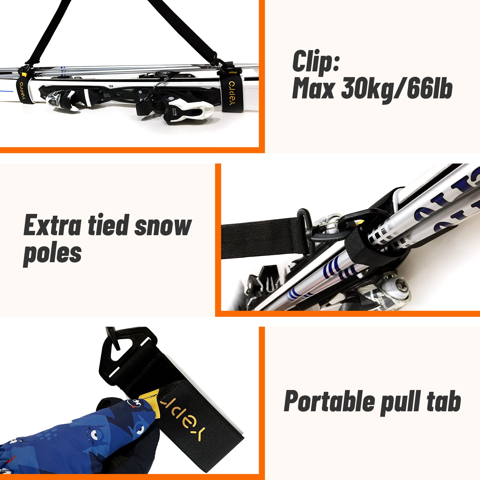Yepro Ski Strap and Pole Carrier Adjustable Shoulder Ski Carrier Strap Ski Accessories for Transport Your Ski Gear Everywhere