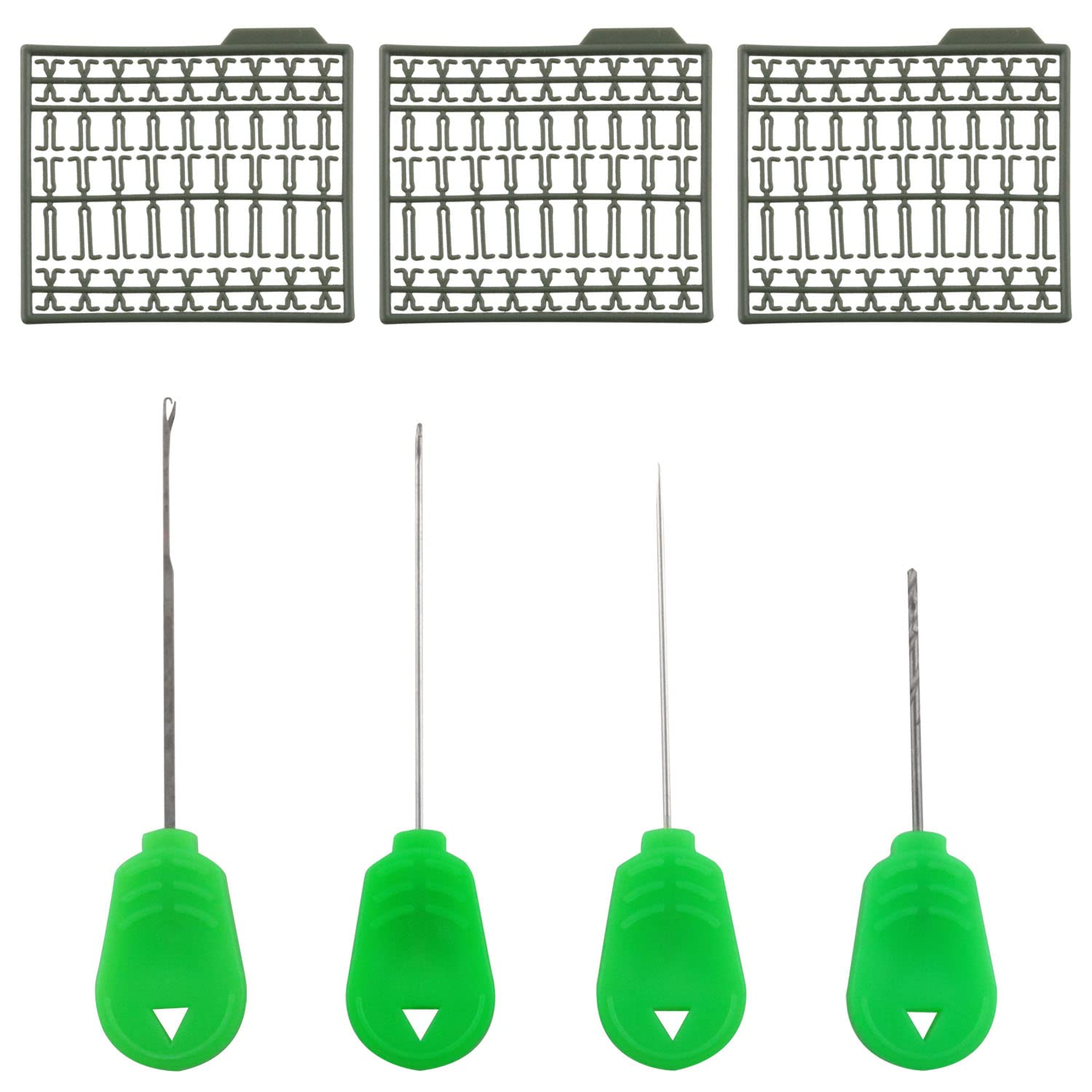 WHYHKJ 7IN1 Carp Fishing Bait Rig Tool Kit Baiting Rigging Needle Swinger Driller Boilie Stops Stopper, 4pcs Rigging Needles and 3pcs Boilie Stops Carp Fishing Tackle Kit
