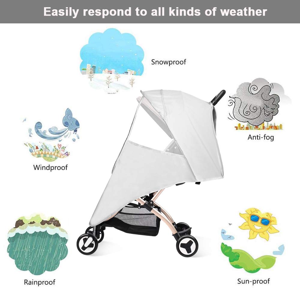 Tieesa Stroller Rain Cover Universal Size, Baby Travel Weather Shield, Weather Cover for Stroller, Windproof Rainproof Snowproof Dustproof Sunshade