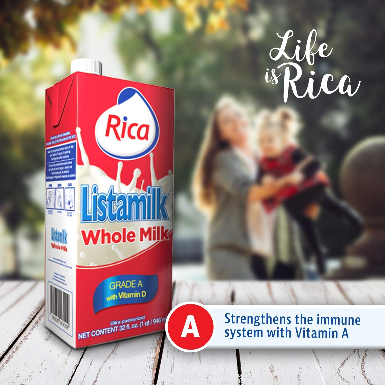 RICA Listamilk Whole Milk 32 Oz Boxed | 1 quart | Long Life Shelf Stable | Vitamin d | Non refrigerated | UHT Ultra pasteurized | Fresh taste | Pack of 6 |