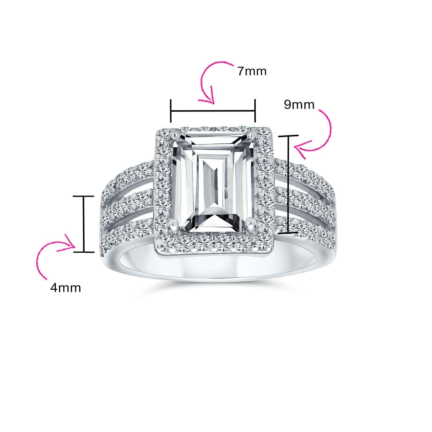 Personalize Art Deco Style 3CT Rectangle AAA CZ Emerald Cut Halo Engagement Ring For Women Wide Band .925 Sterling Silver Customizable