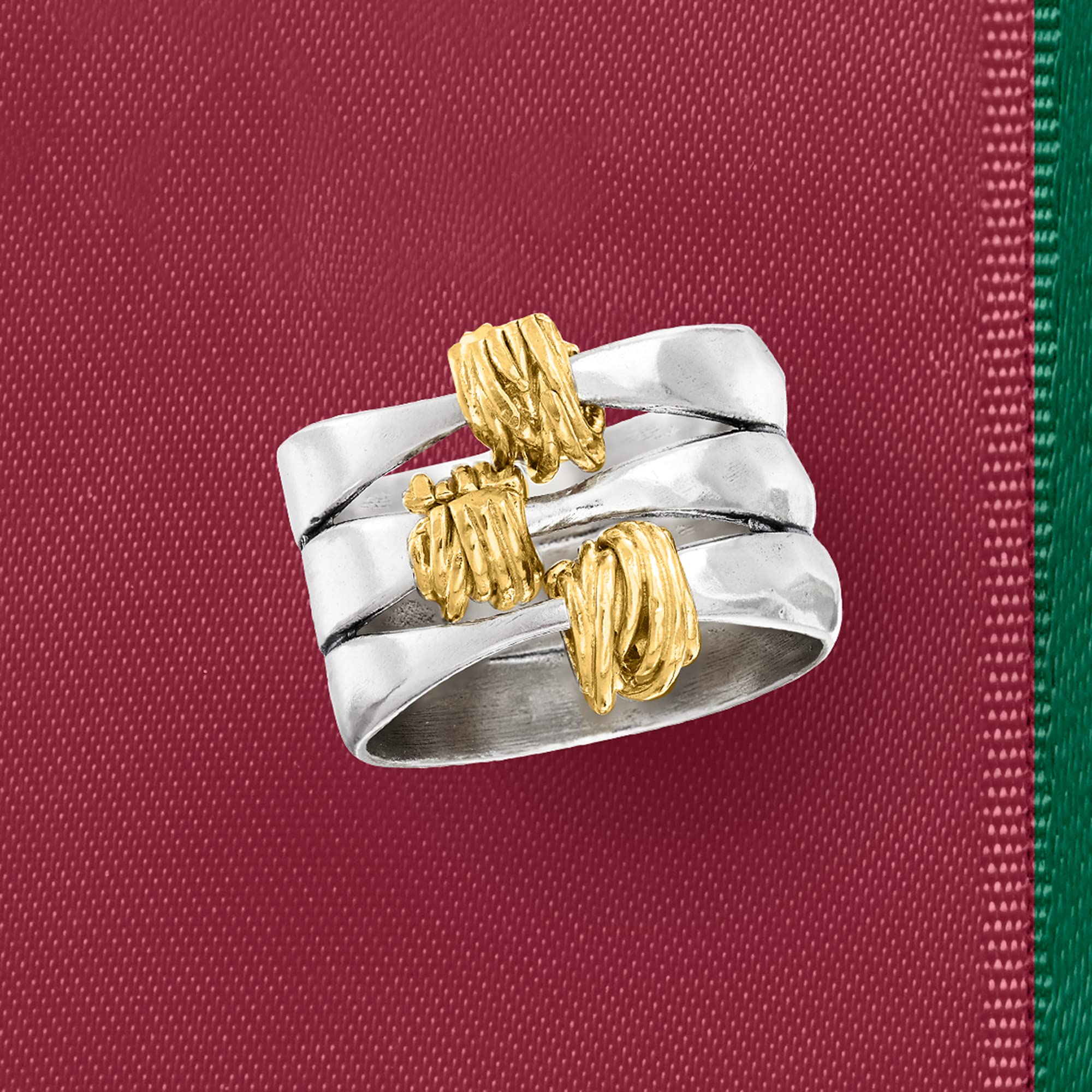 Ross-Simons Two-Tone Sterling Silver Wrapped Station Ring. Size 9