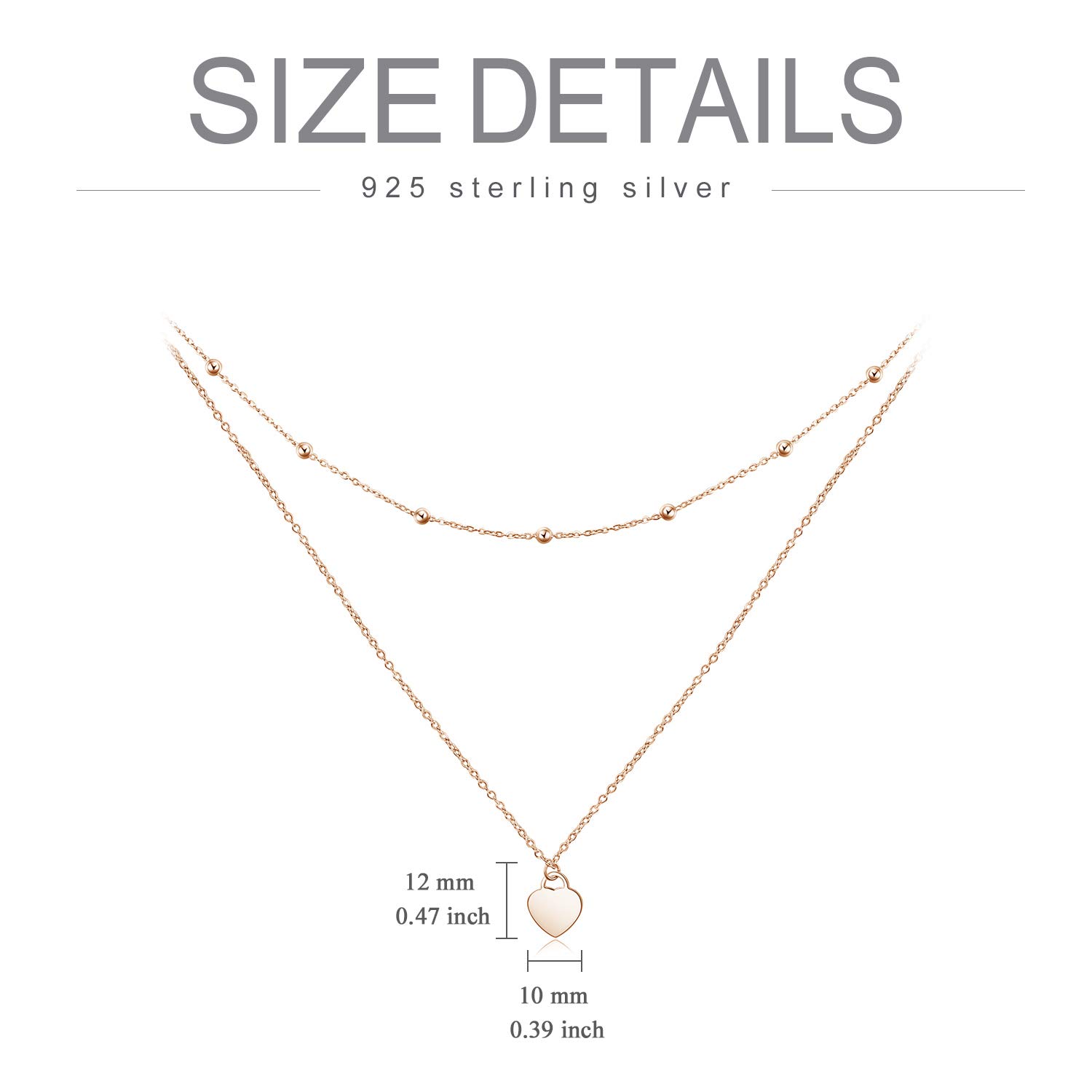 PEIMKO Sterling Silver Double Layered Choker Necklace for Women, Rose Gold Plated Silver Rosary Layered Necklaces Gift for Women