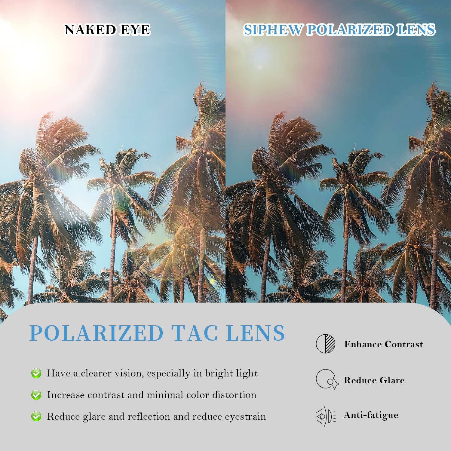 SIPHEW Classic Square Polarized Sunglasses for Women UV400 Protection Outdoor Sunnies