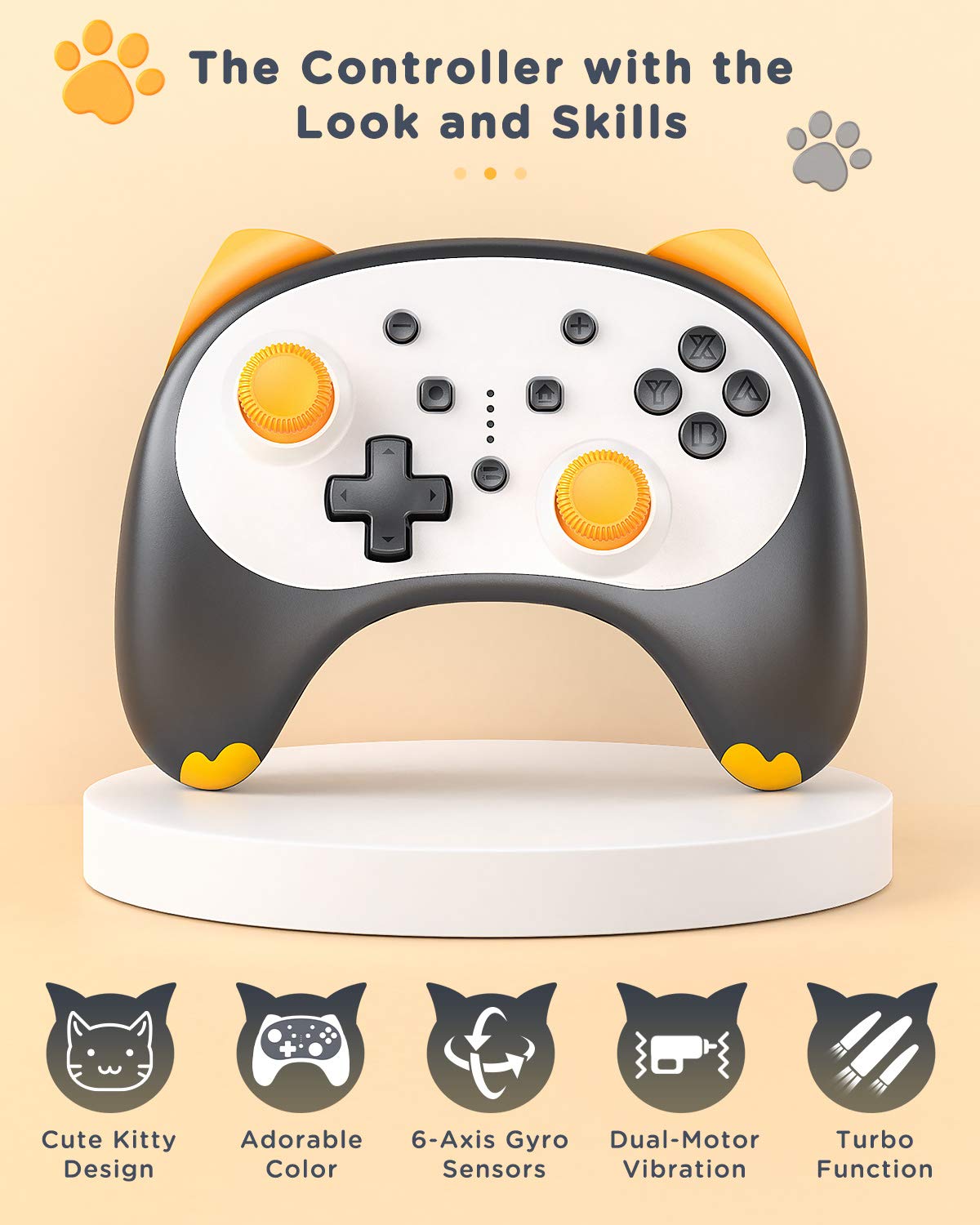 Vivefox Switch Lite Controller, Wireless Pro Controller for Switch Switch Lite Cartoon Kitten Switch Gamepad Supports Wake-up, Turbo, Gyro Axis, Dual Shock and Audio Jack Blathers