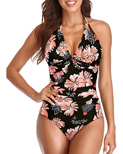 Tempt Me Women Floral One Piece Swimsuits Tummy Control Halter Bathing Suits Sexy Ruched Slimming Swimwear S