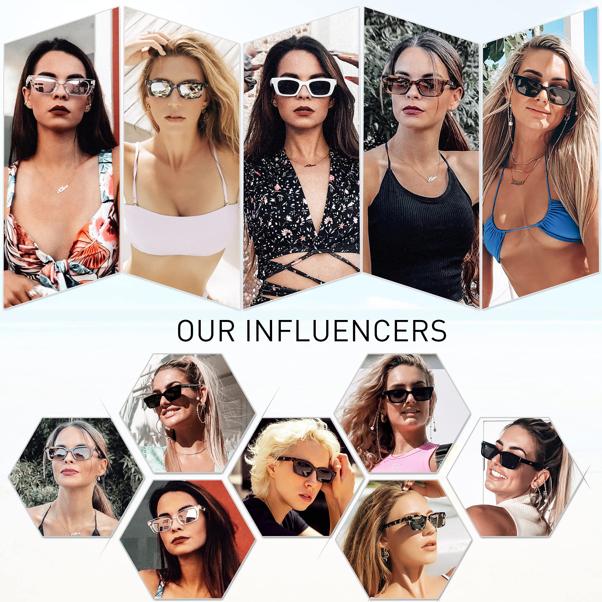 SOJOS Rectangular Retro Skinny Sunglasses for Men and Women UNITY SJ2134 with Black Frame/Grey Lens
