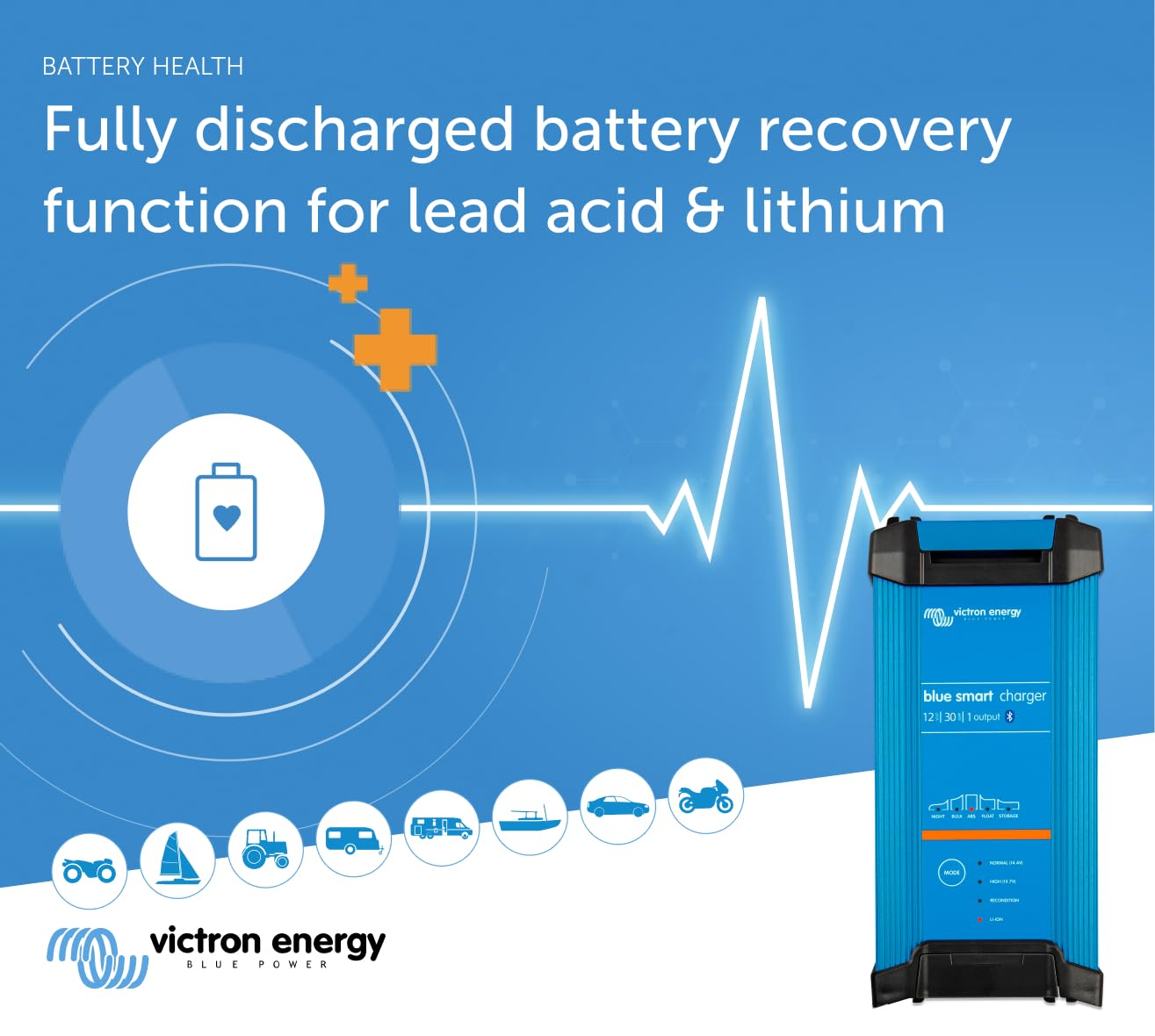 Victron Energy Blue Smart IP22 12-Volt 30 amp 120VAC, Single Output Battery Charger NEMA 5-15, Bluetooth