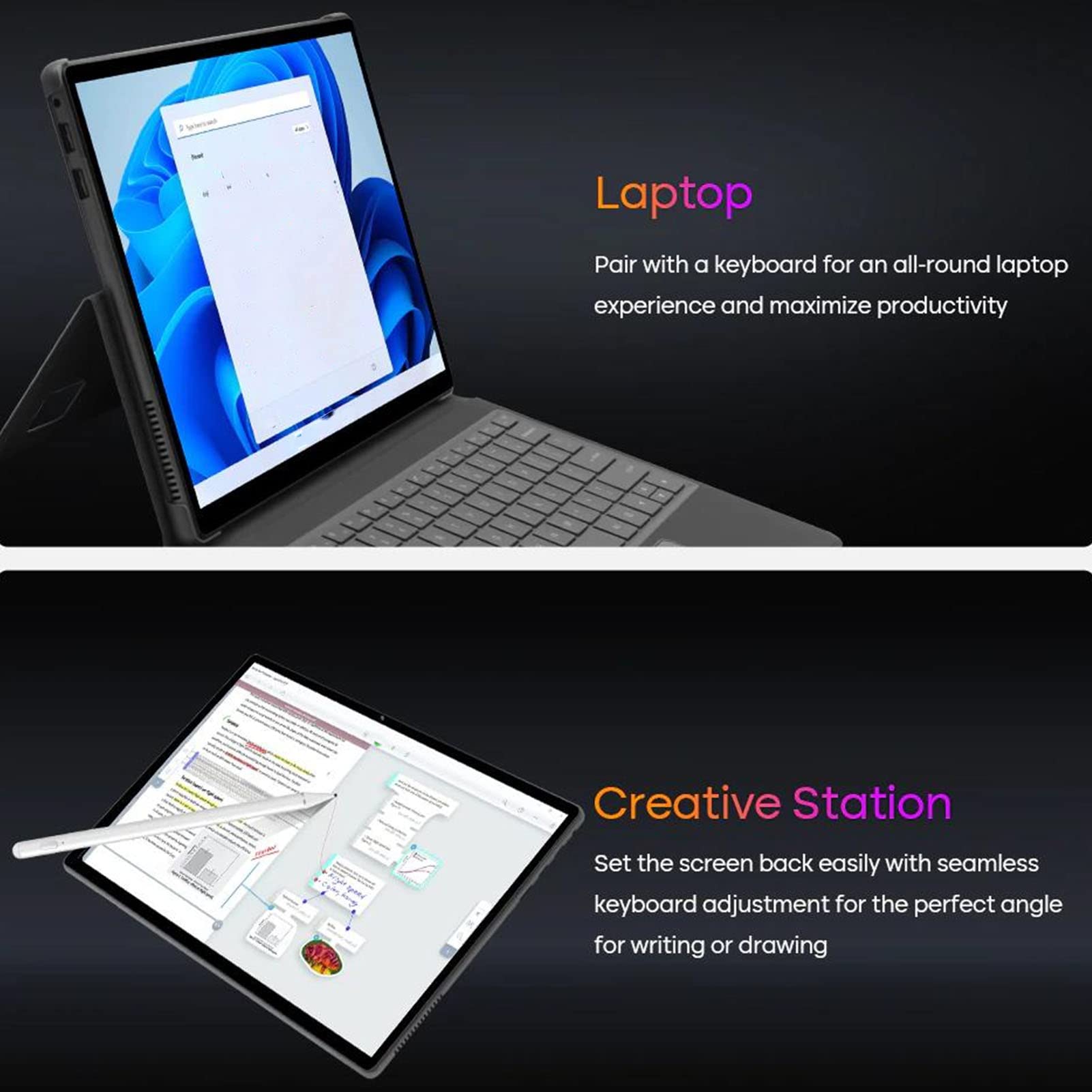 Tablet Laptop, 16GB DDR4 1TB SSD 5GHz WiFi Magnetic Keyboard 13 Inch Touchscreen HD Tablet for Travel (US Plug)