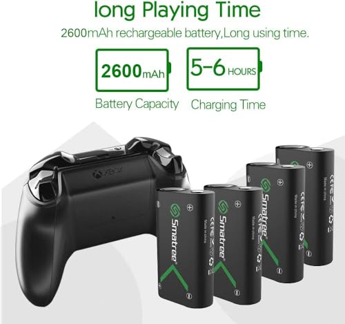 Smatree Xbox One Controller Battery, 4 Pack Rechargeable Battery Compatible with Xbox Series X/S/Xbox One/Xbox One S/Xbox One X/Xbox One Elite Wireless Controller