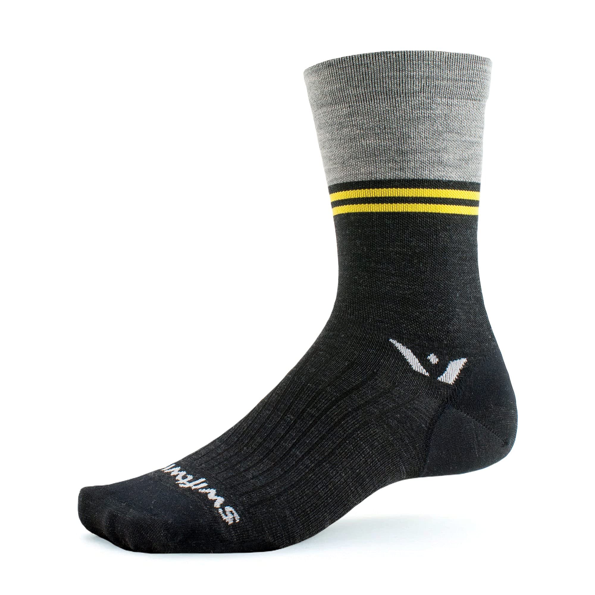 Swiftwick- PURSUIT SEVEN Ultralight Trail Running & Cycling Socks, Merino Wool (Block Stripe Heather, X-Large)