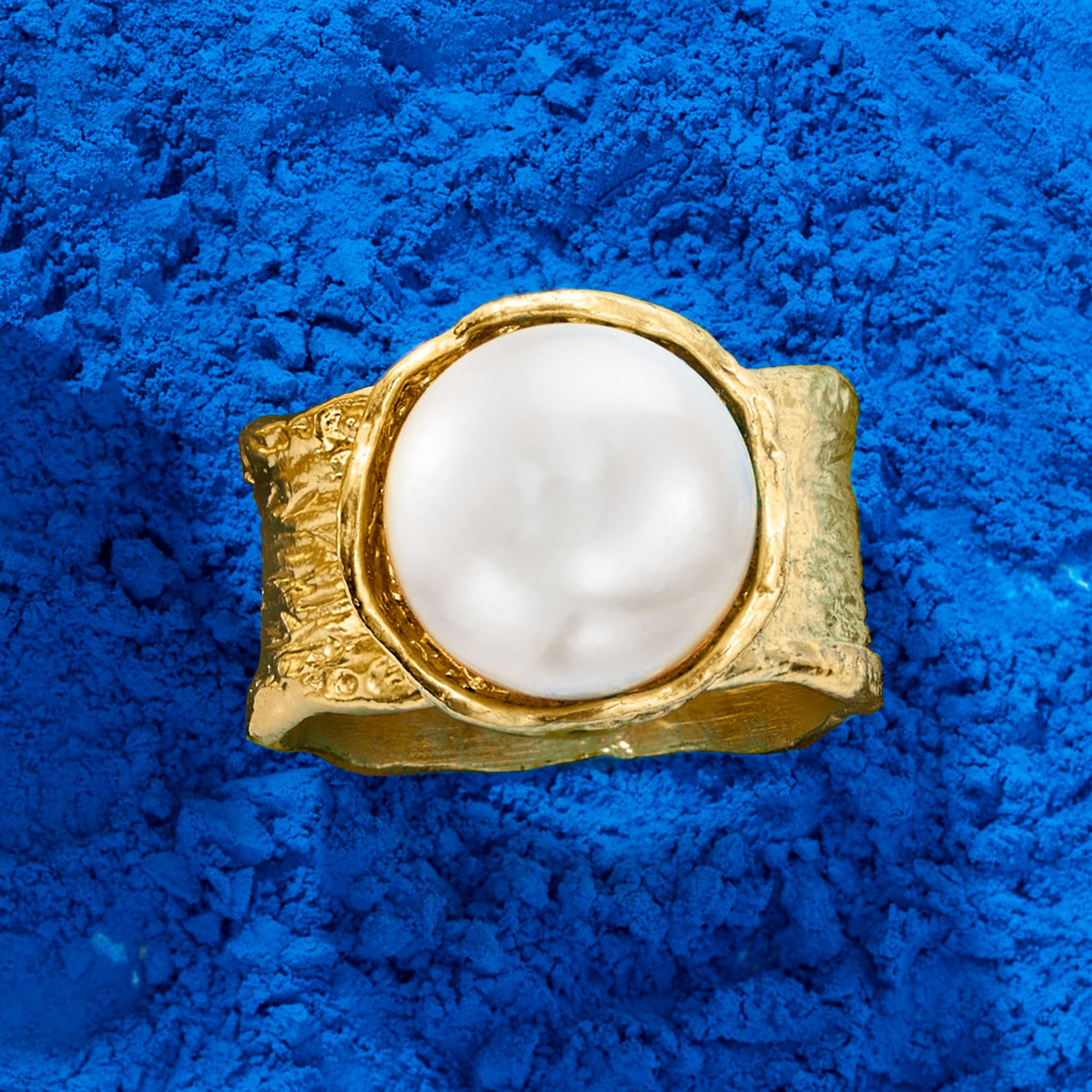 Ross-Simons 11.5-12mm Cultured Button Pearl Ring in 18kt Gold Over Sterling. Size 7