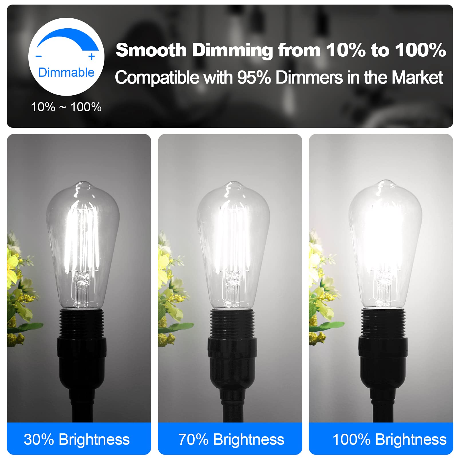 Vintage LED Edison Bulbs 60 Watt Equivalent Dimmable 7W ST58 LED Filament Light Bulbs Neutral White 4000K Antique Style Lighting High Brightness 800LM E26 Medium Base Clear Glass Home Office, 12 Pack