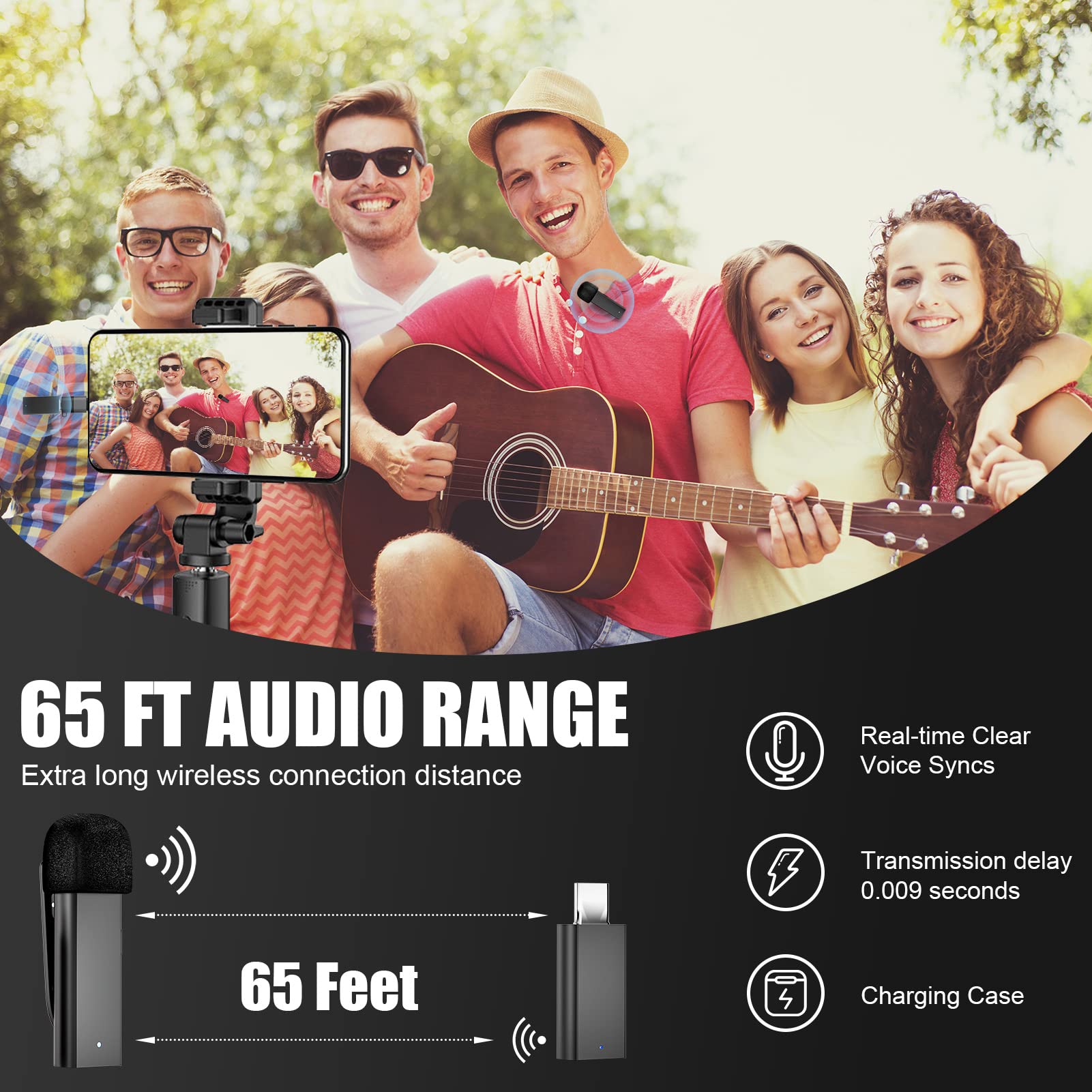 WIILAYOK Wireless Lavalier Microphone Compatible with iPhone iPad, Android, PC, Plug&Play Lapel Clip-on Mini Mic with Charging Case for Recording, YouTube, Facebook Live Stream, Tiktok