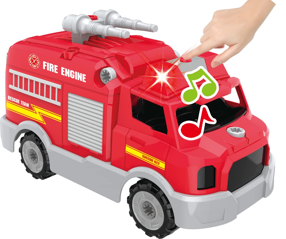 Think Gizmos Take Apart Toy Fire Truck - Includes Working Drill, Realistic Sounds and Lights - Easy DIY Assembly - Great Toy for Boys and Girls Ages 3+
