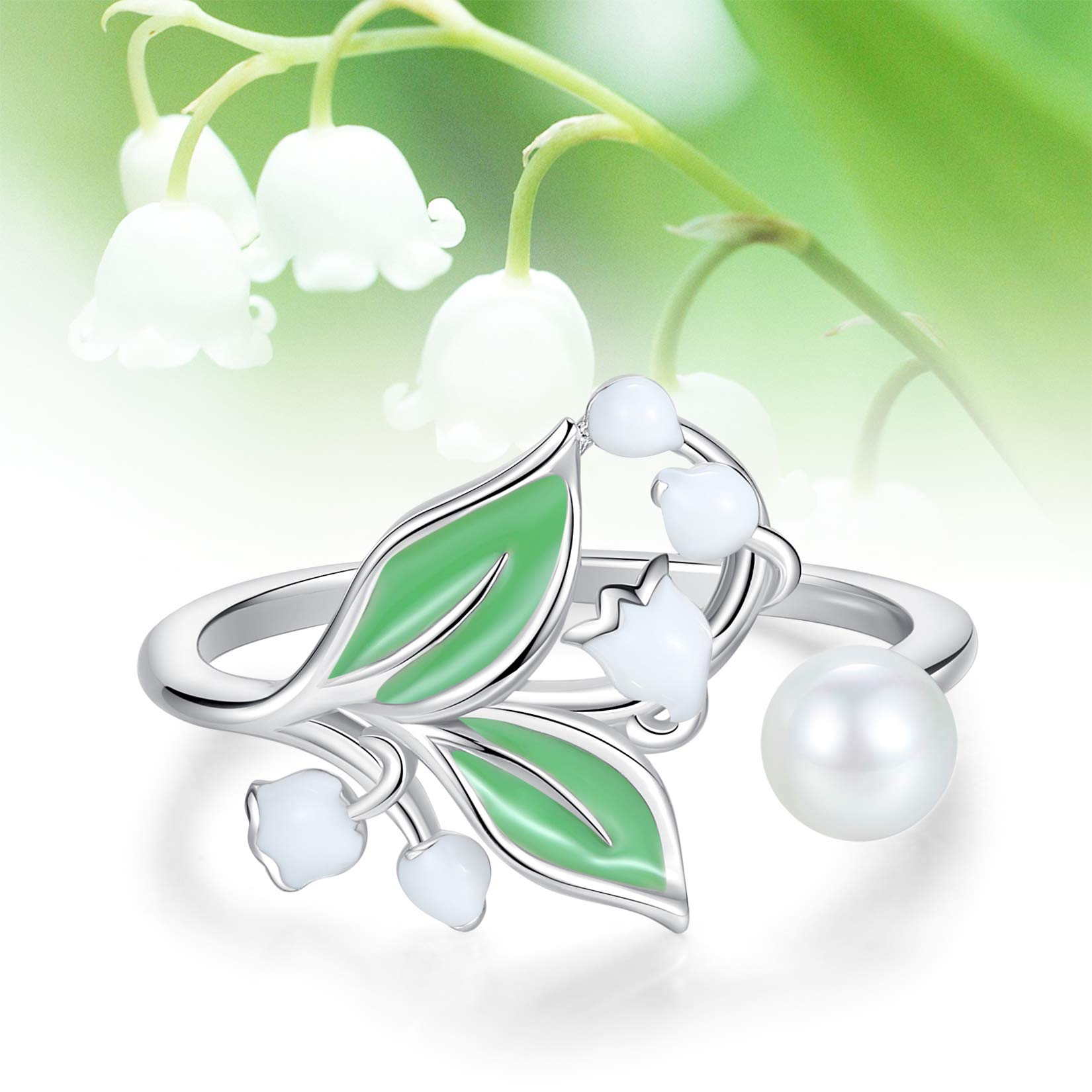 VIKI LYNN 925 Sterling Silver Lily of The Valley Flower Open Ring Wedding Engegament Ring for Women