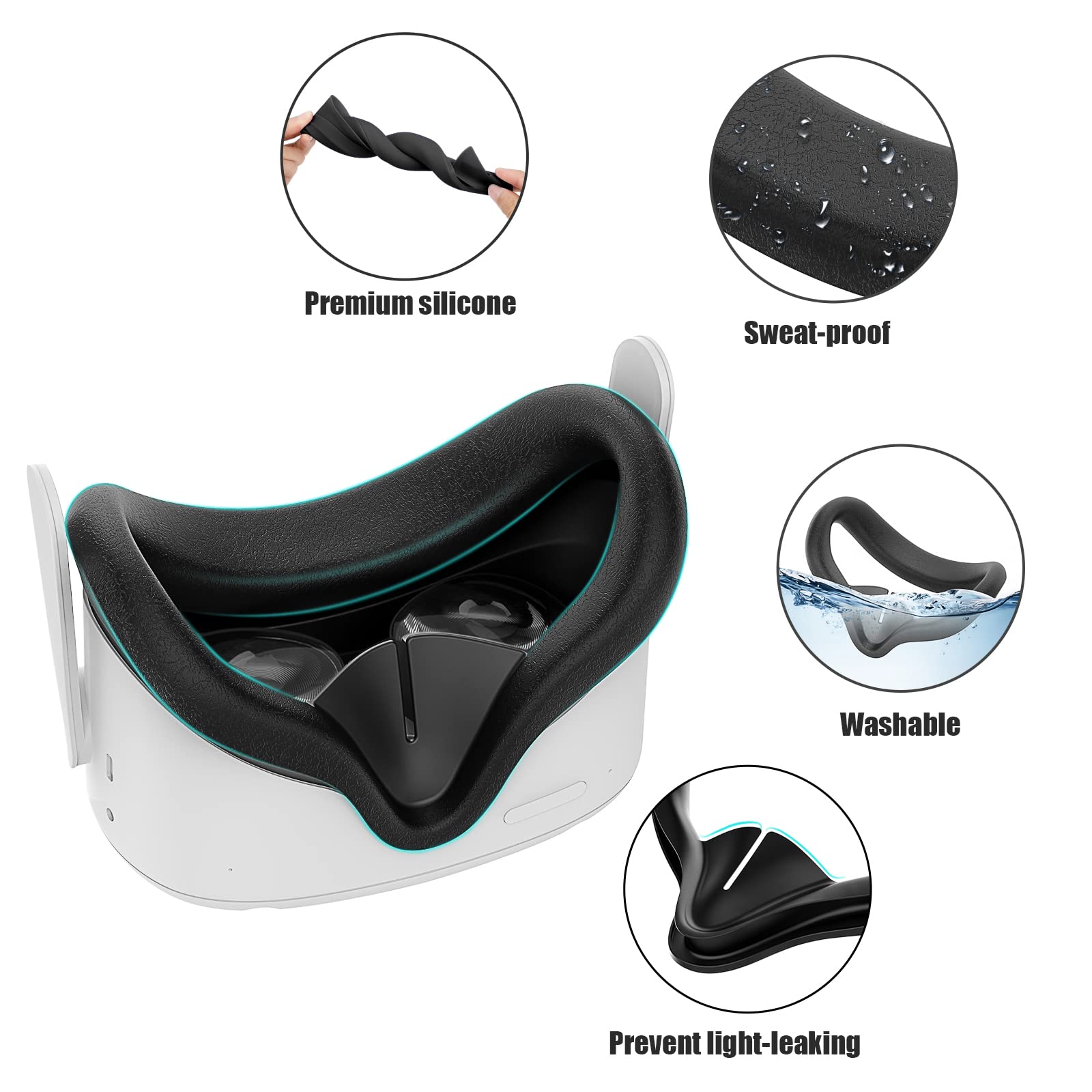 VR Controller Grip Cover, Silicone Face Cover, Protective Lens Cover, Anti-Throw Protector with Adjustable Straps, Full Cover Handle Sleeve for Oculus Quest 2 (black)