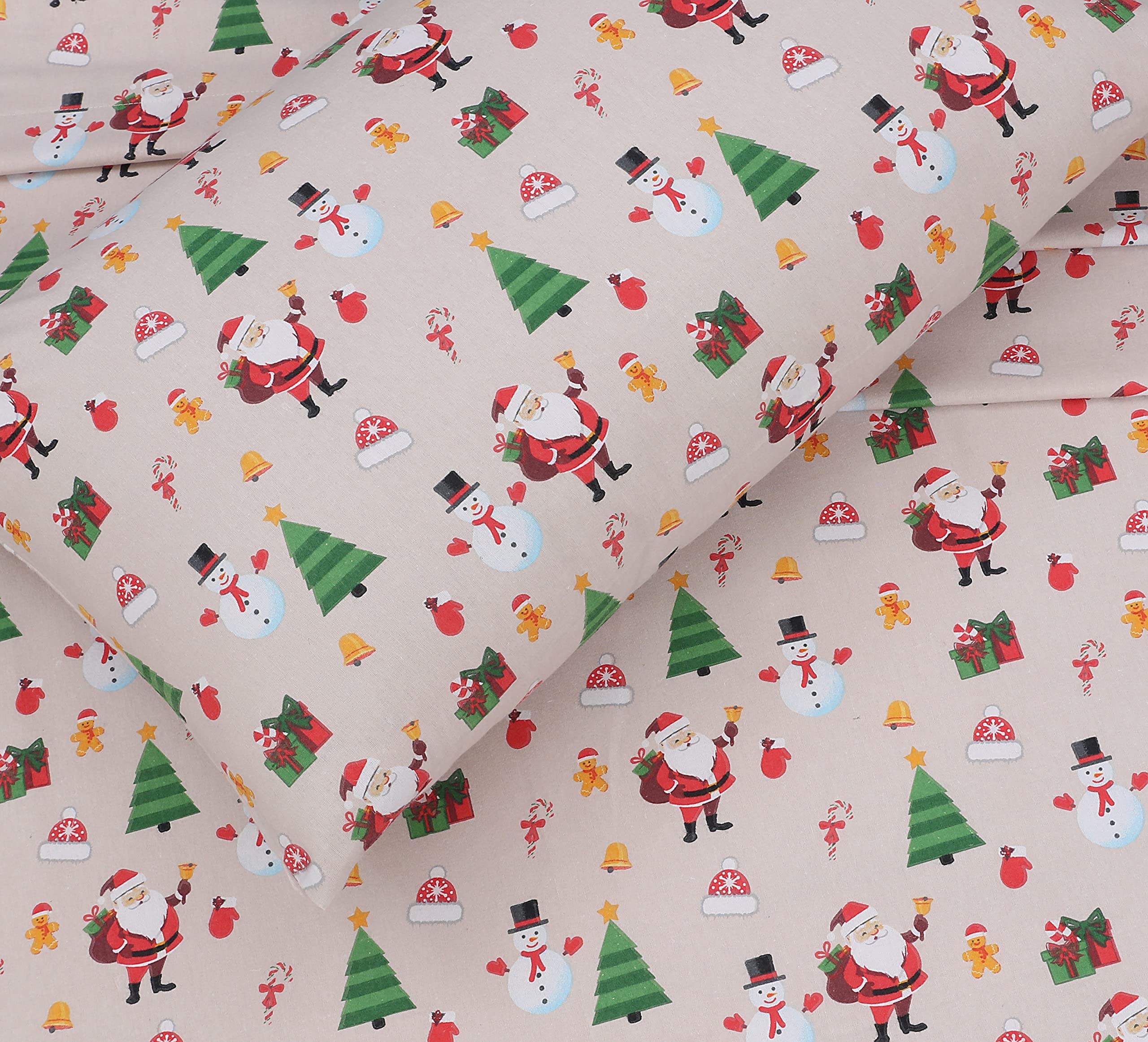 RUVANTI Flannel Sheets Twin Size - 100% Cotton Brushed Flannel Bed Sheet Sets - Deep Pockets 16 Inches (fits up to 18") - All Seasons Breathable & Super Soft - Warm & Cozy - 3 Pcs - Jingle Bell