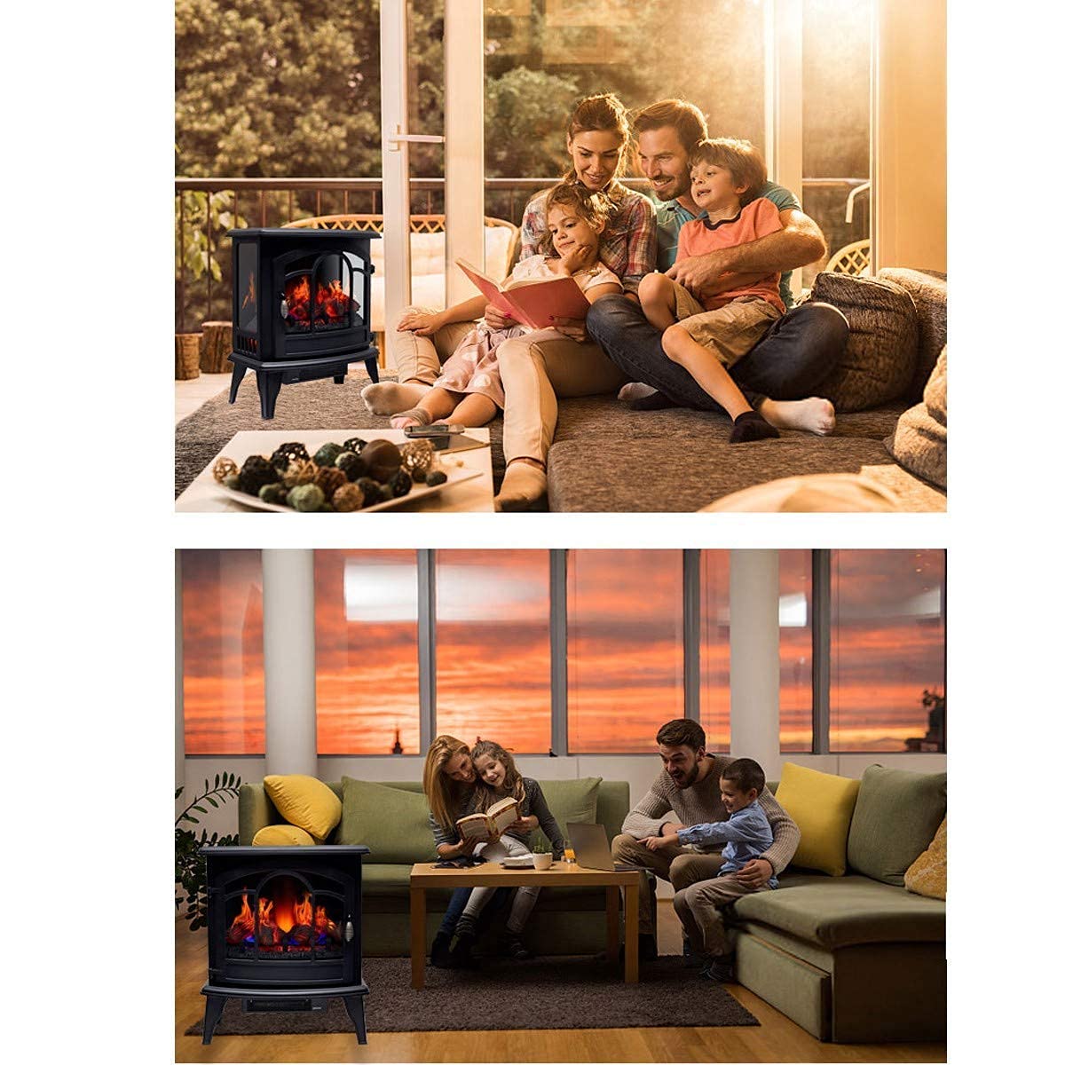 ROLTIN Electric Fire with Surround Mantelpiece Lights with Remote-Controlled Old Electric Fireplace Heater with Wood-Burned Led Light