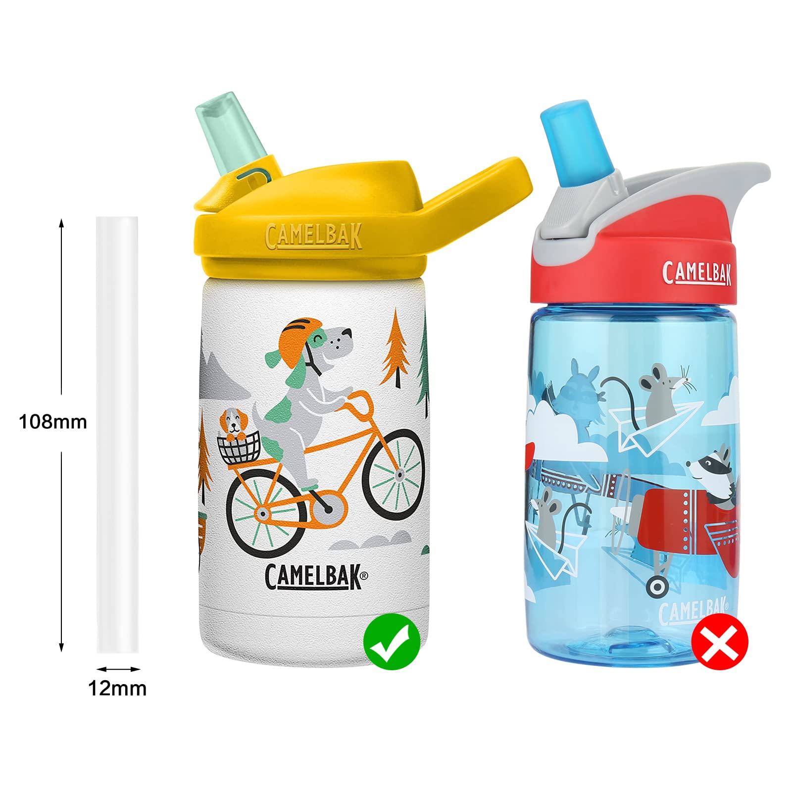 Replacement Straws Compatible with CamelBak eddy+12 oz Kids Water Bottle-CamelBak Straws Replacement-Accessories Set Include 4 BPA-FREE Straws and 1 Straw Cleaning Brush(12OZ)