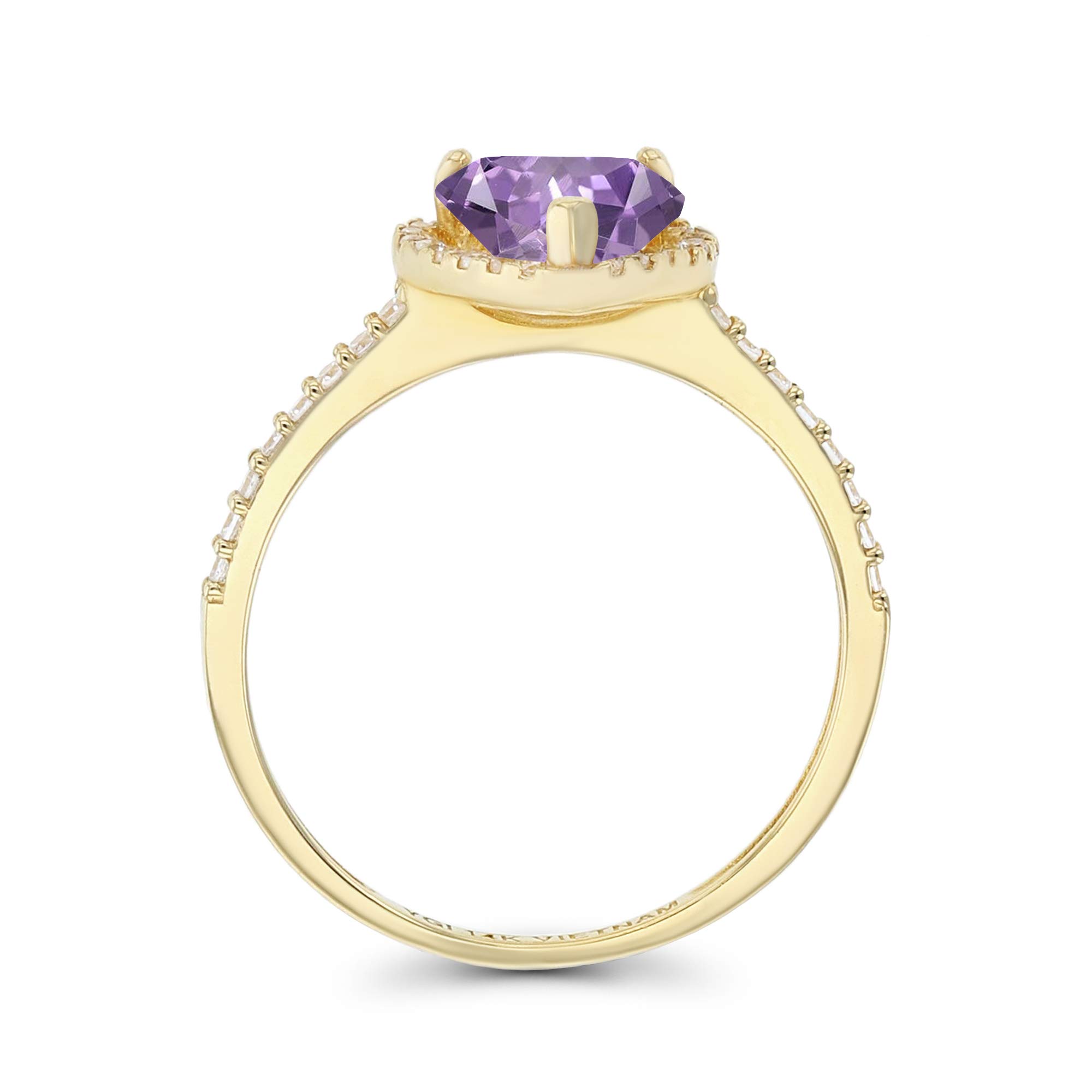Solid 14K Yellow Gold 7mm Heart Shape Created Pink Sapphire Birthstone Halo Engagement Ring For Women, Size 7