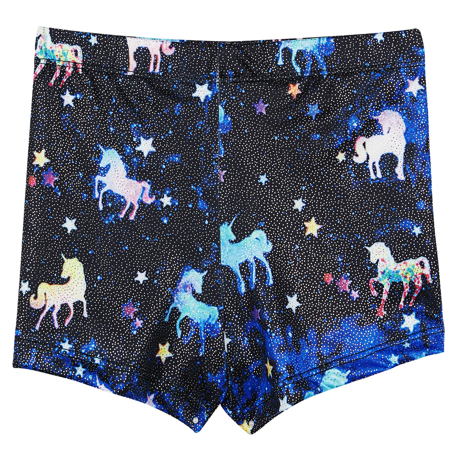 TENVDA Toddler Girls' Sparkle Dance Tumbling Ballet Gymnastics Unicorn Short 3-4T Navy Blue