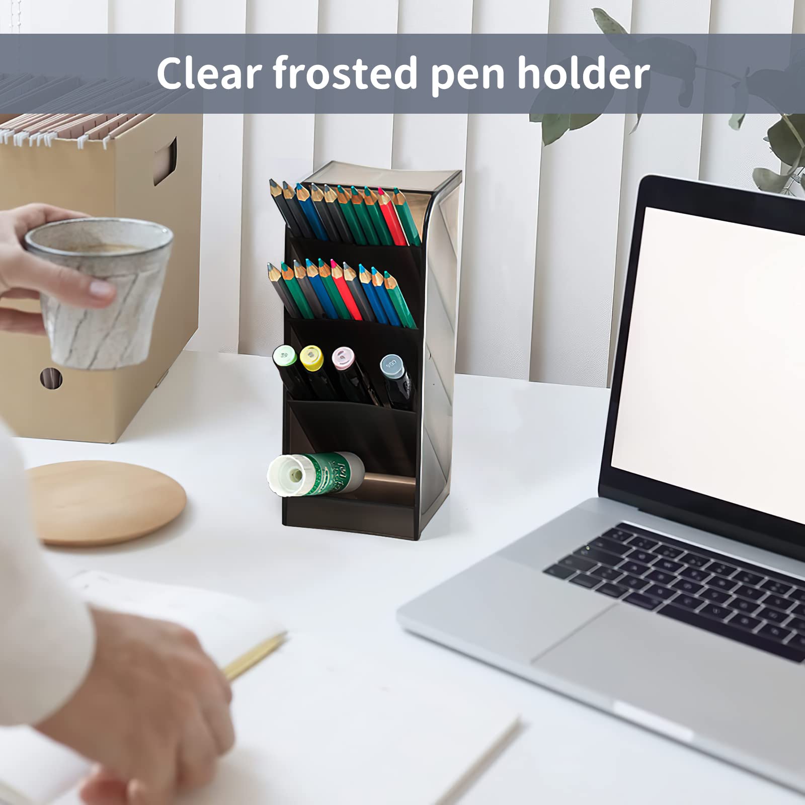 Pen Holder, Pen Organizer Storage, 2 Pcs Desk Organizer Pen Holders, Pencil Holder with 4 Compartments for Office, School, Home Supplies (Black)